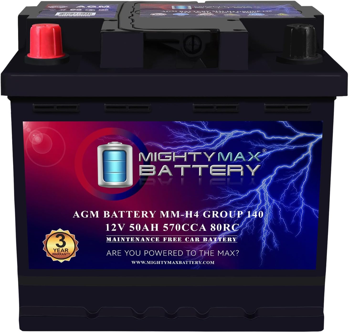 Amazon.com: Mighty Max Battery MM-H4L Start and Stop Car BCI Group Size 140 Positive Terminal on ...
