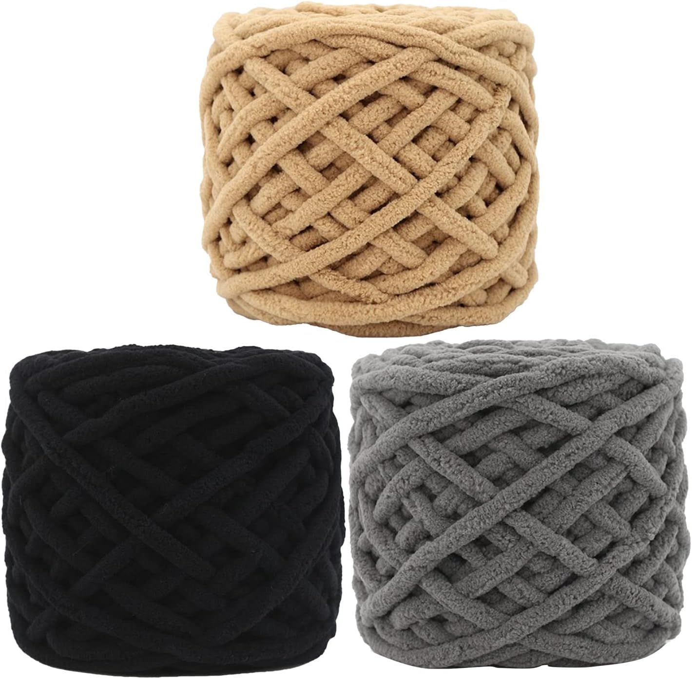 Skin-Friendly Super Chunky Yarn - 3 Rolls Thick Yarn Set in Khaki, Gray ...