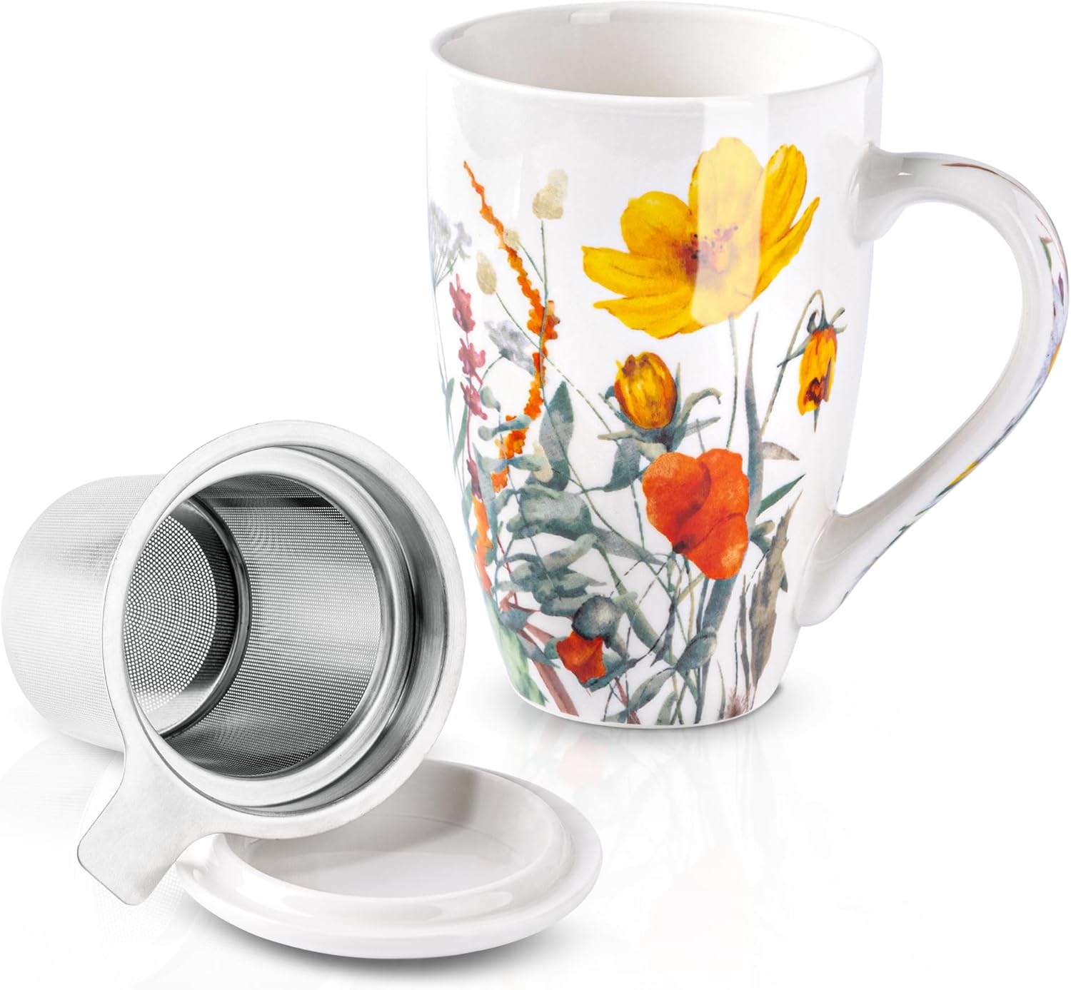 Amazon.com: AmorArc Porcelain Tea Mug with Infuser and Lid, 18 Oz Tea ...