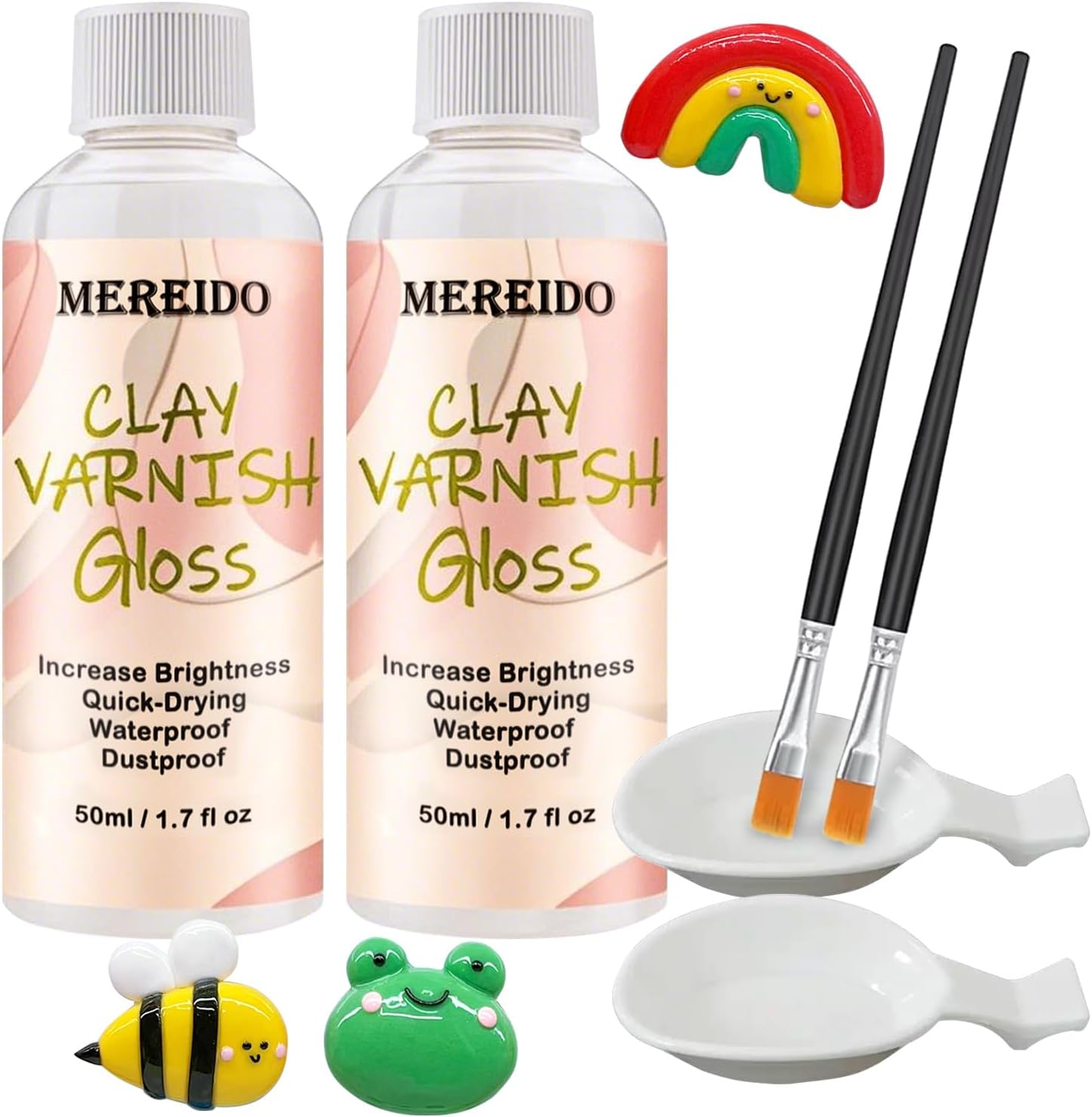 Air Dry Clay Varnish Set with 2 Brushes and 2 Dishes, 50ML x 2 Acrylic ...