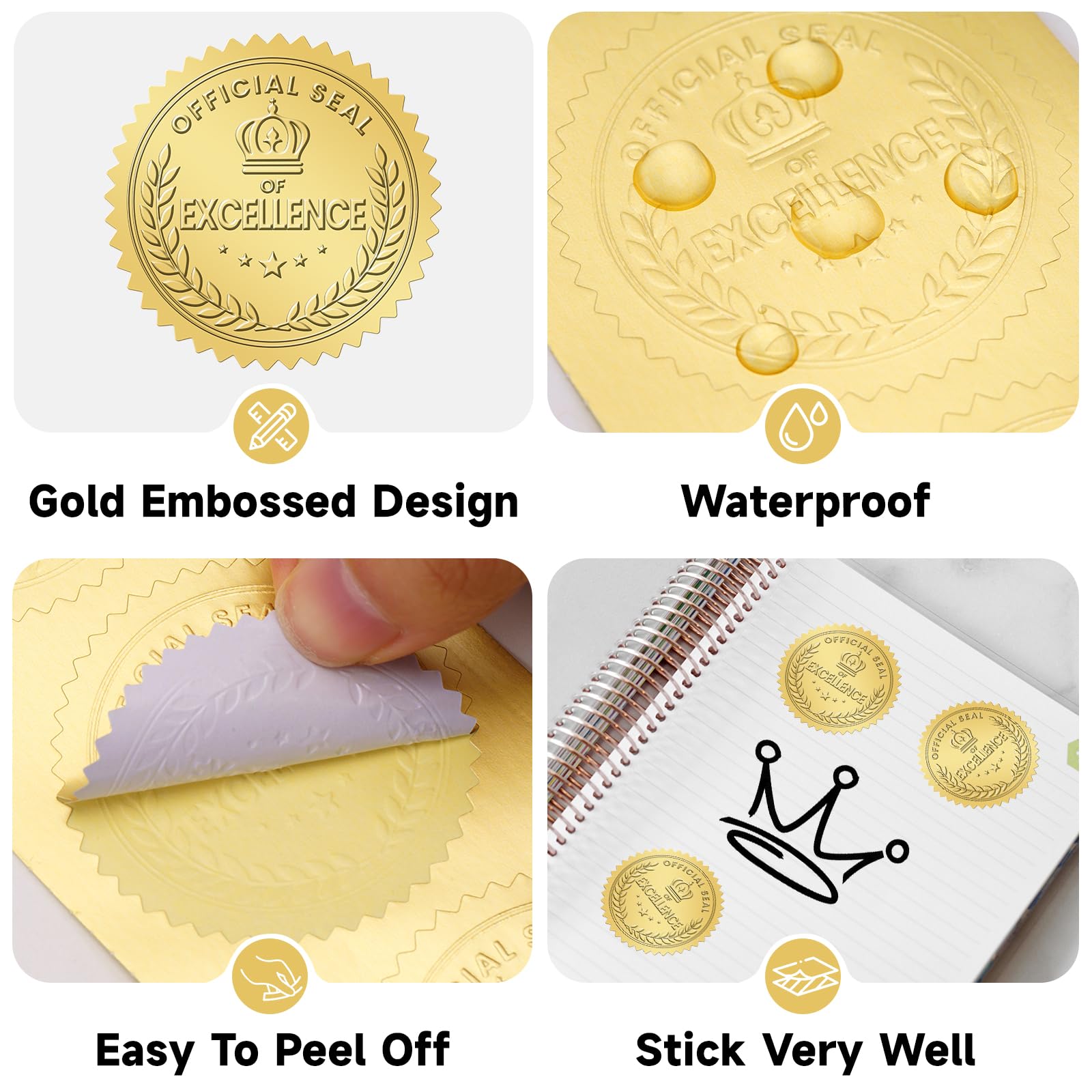Snapklik.com : Anwyll Gold Seals Stickers For Certificate - 2In 100Pcs ...