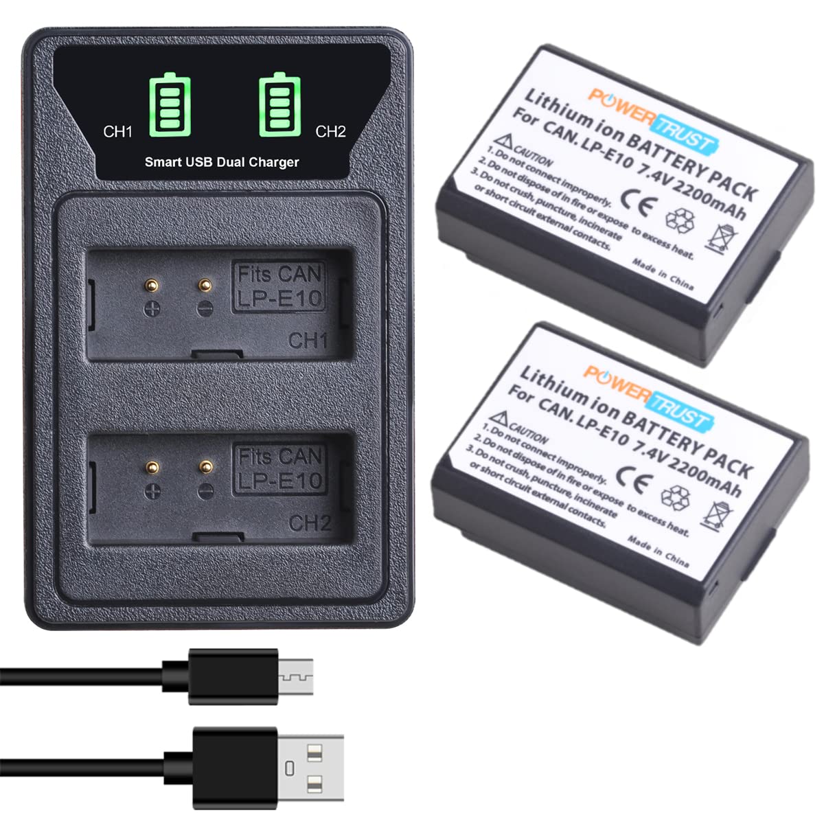 PowerTrust 2-Pack LP-E10 Battery and Charger for Canon EOS 2000D 4000D ...