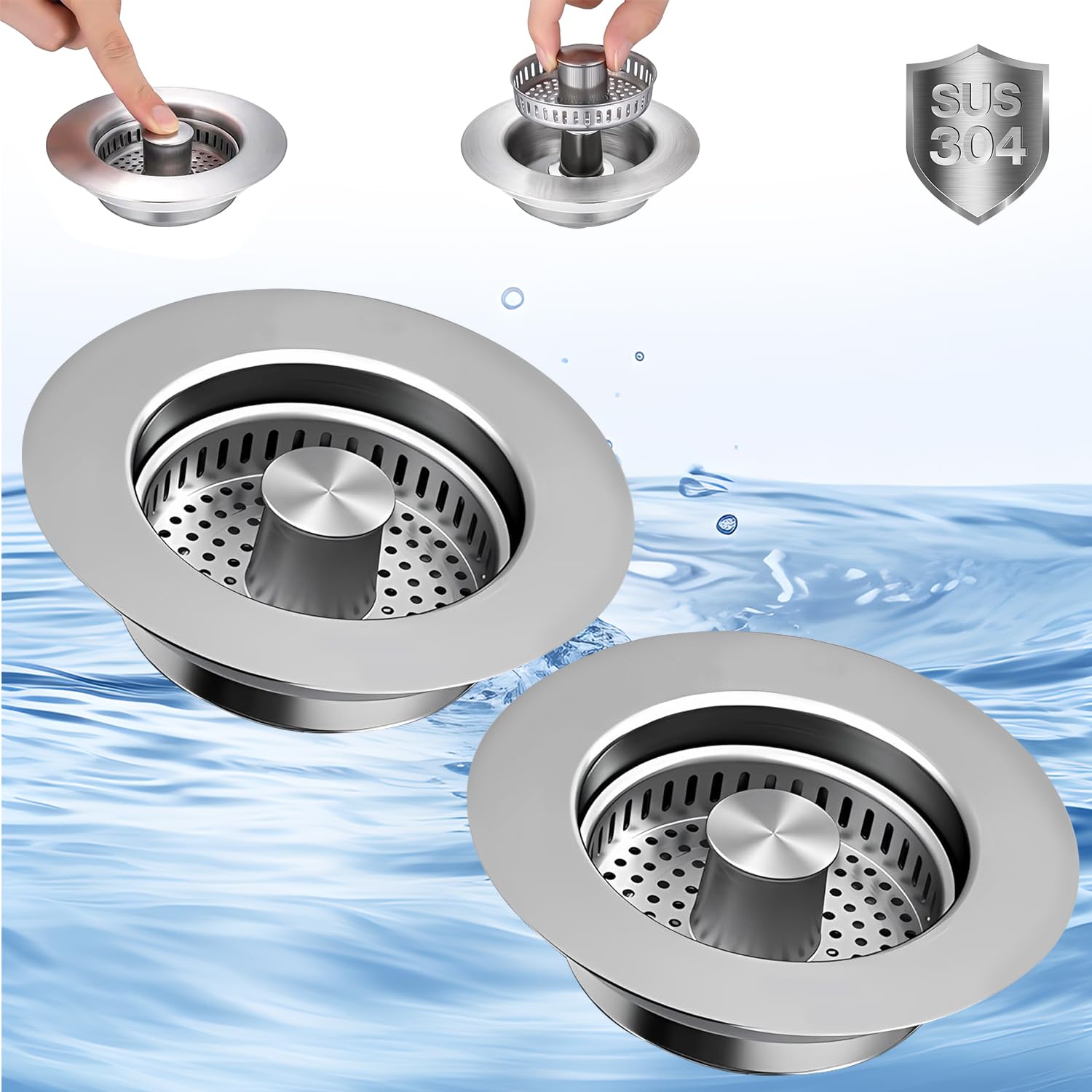 Upgraded 3 in 1 Kitchen Sink Drain Strainer Stopper,Stainless Steel ...