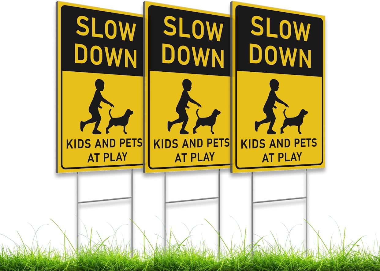 Amazon.com: 3 Pack 8x12 inch Please Slow Down Kids and Pets at Play ...