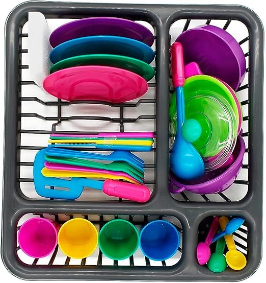Amazon.com: Toy Plates and Dishes for Kitchen Set - 27Pcs Realistic ...