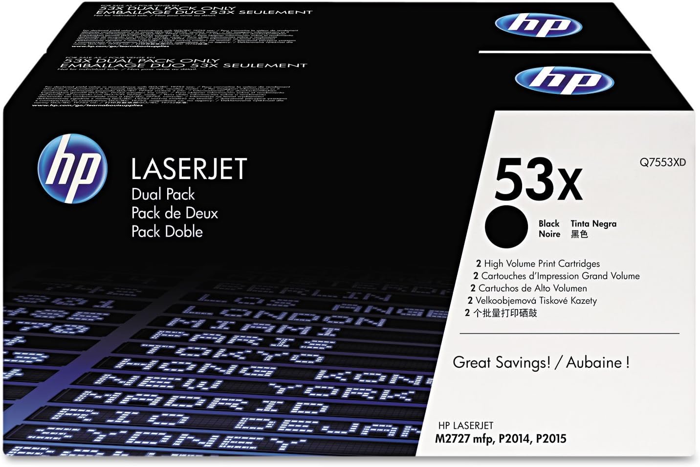 HP 53X (Q7553XD) Black High Yield Original LaserJet Toner Cartridges, 2 ...