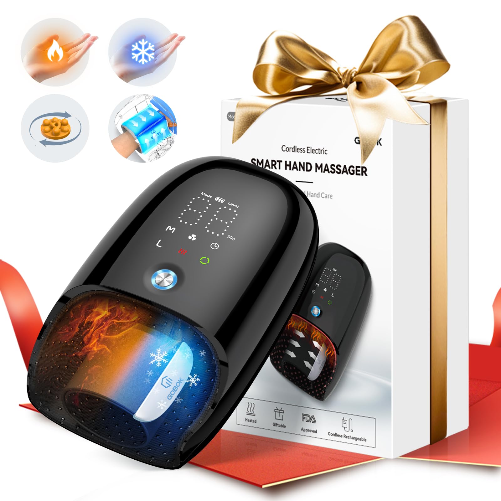 Hand Massager with Heat and Kneading Rollers, Cordless Handheld ...