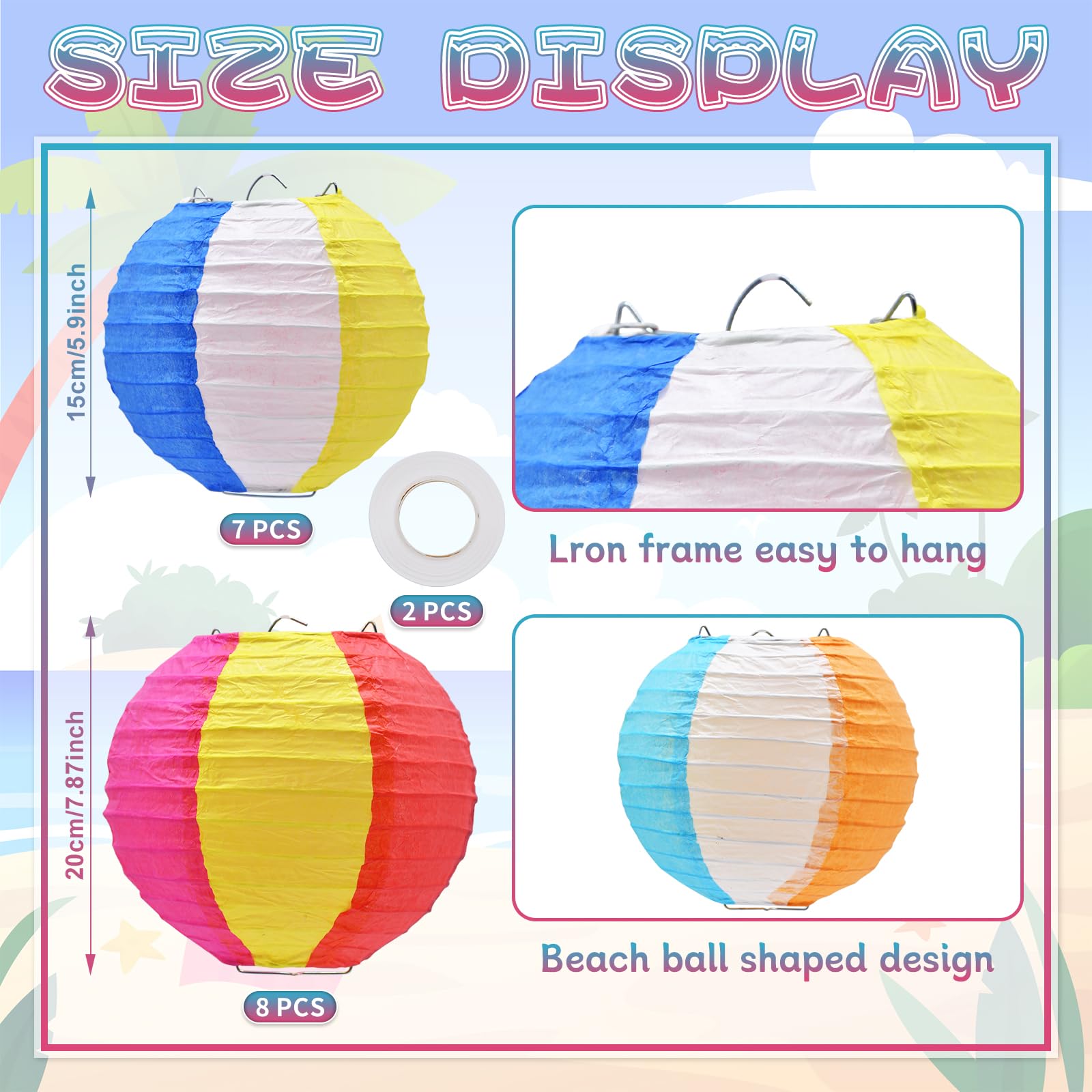 Snapklik.com : 15-Pack Beach Ball Paper Lanterns Colorful Hanging ...