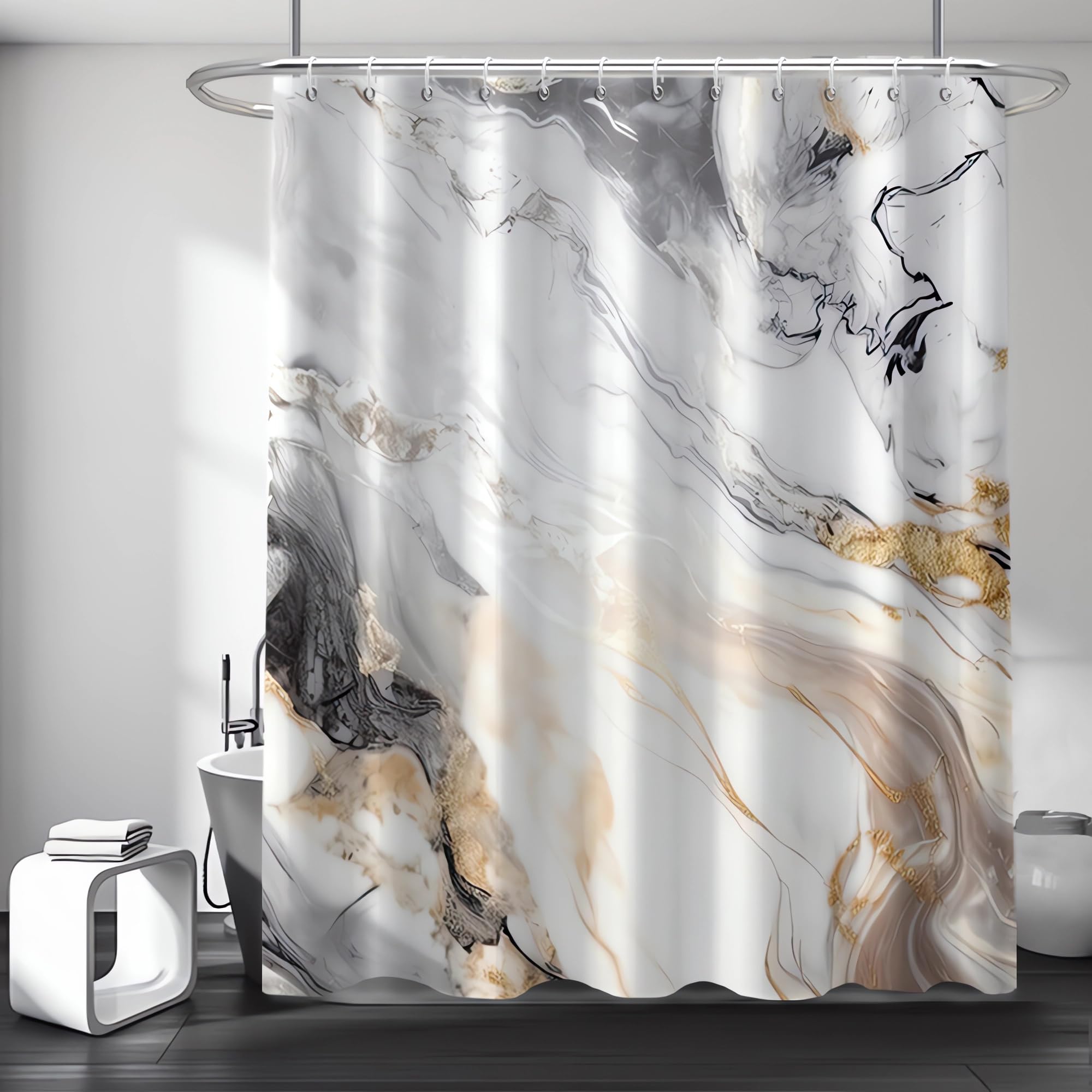 Amazon.com: Ruelvth Grey Shower Curtain, Modern Grey and White Marble Shower Curtain for ...