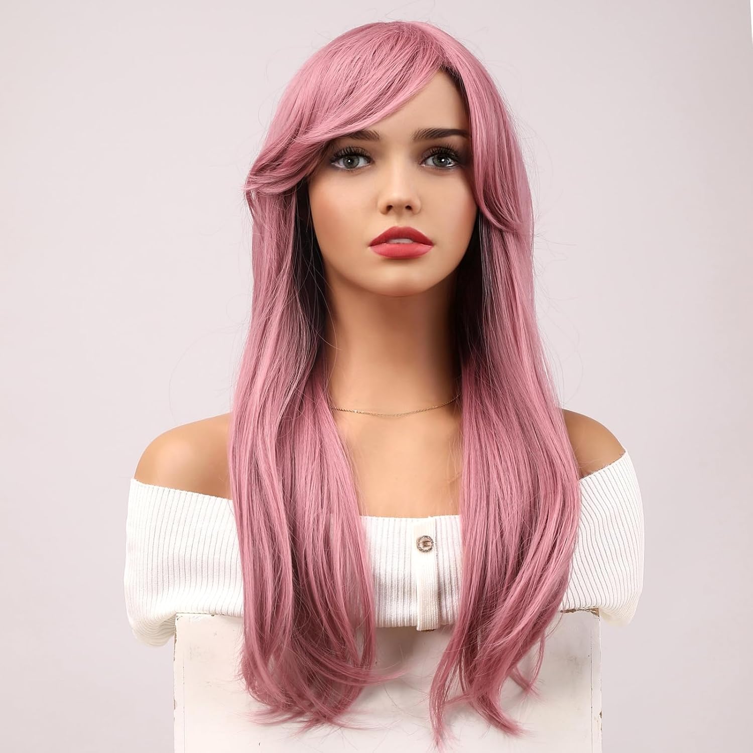 Amazon.com : Smilco Synthetic Wigs for Women Long Pink Wig Long Wavy ...