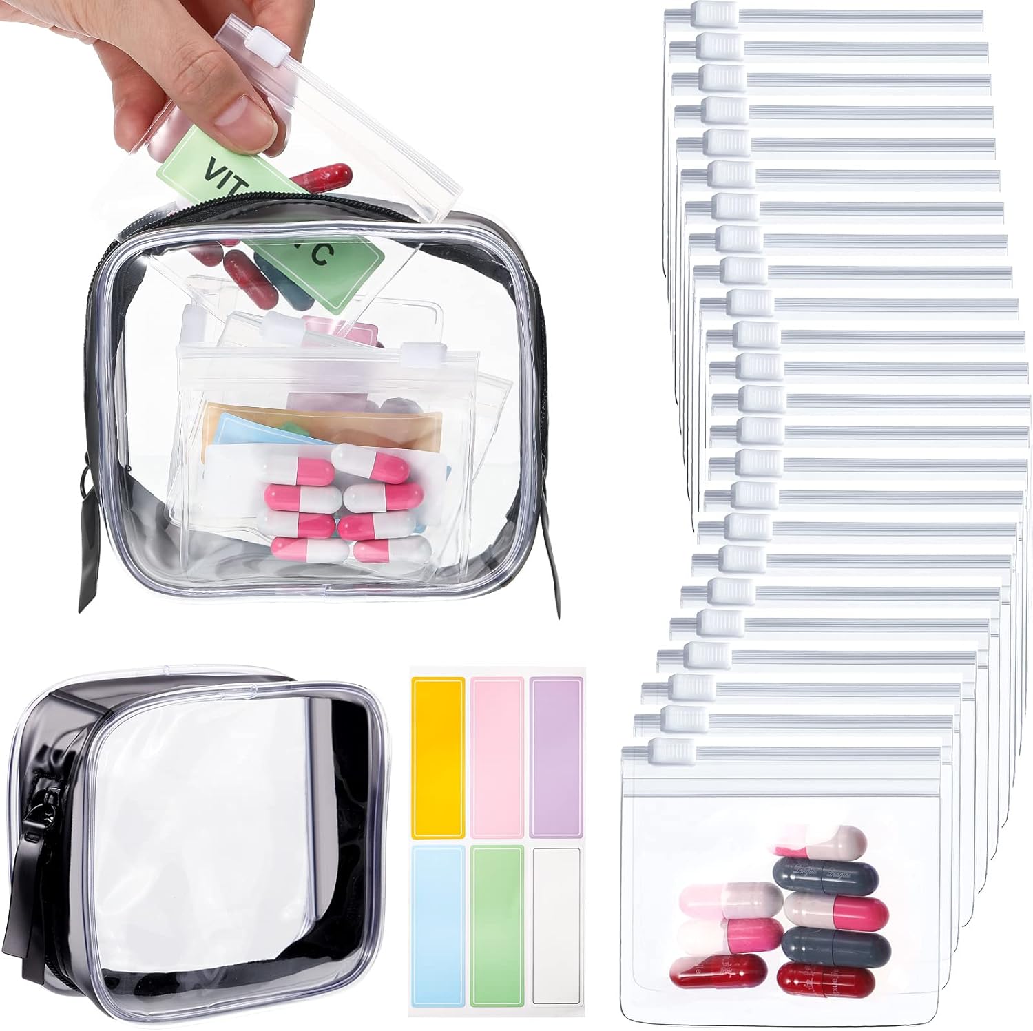 Amazon.com: Meanplan 24 Pcs Pill Pouches Reusable Clear Zippered Pill ...