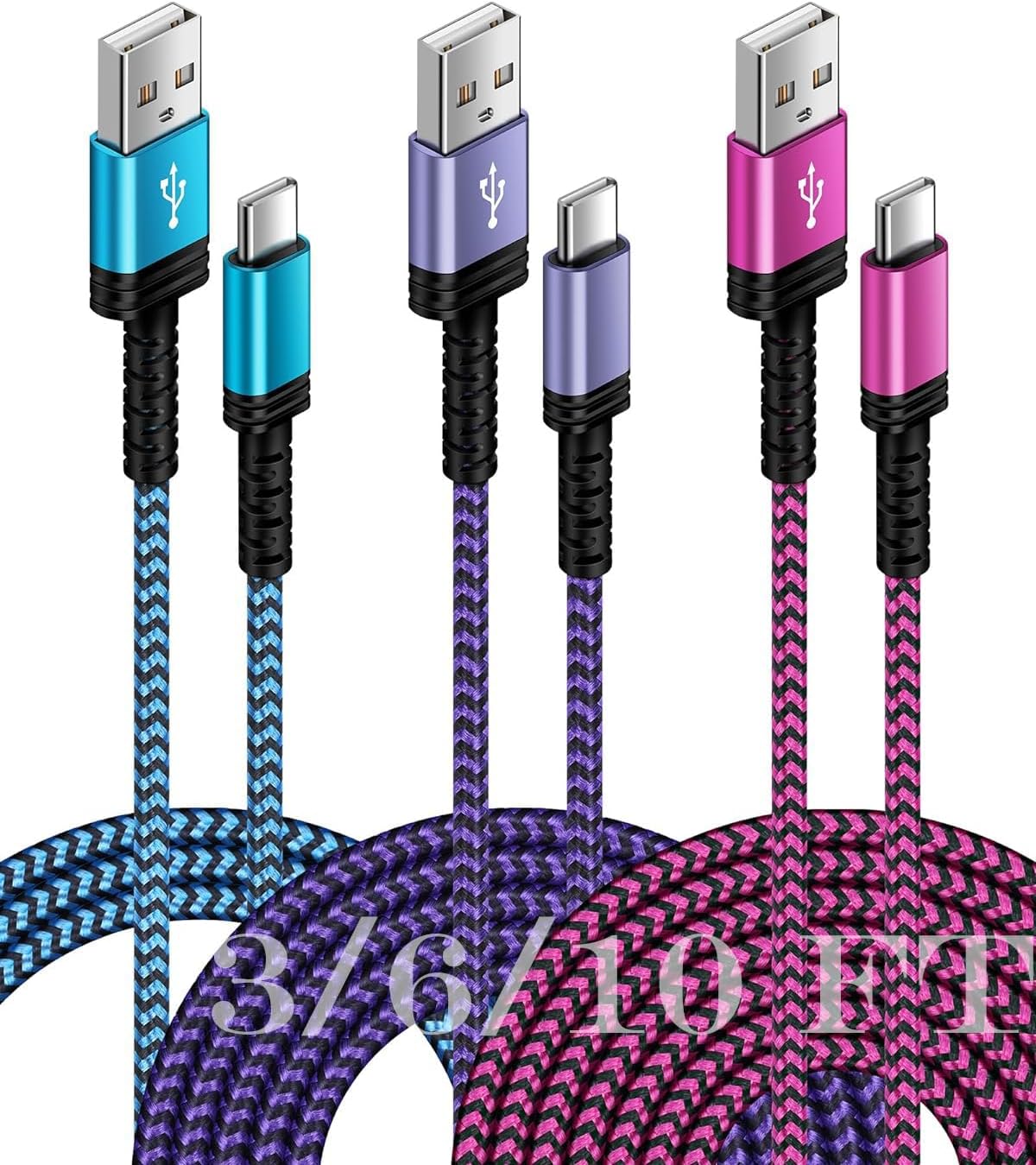 Amazon.com: 3Pack-3/6/10 FT USB C Charger Cable Fast Charging for ...