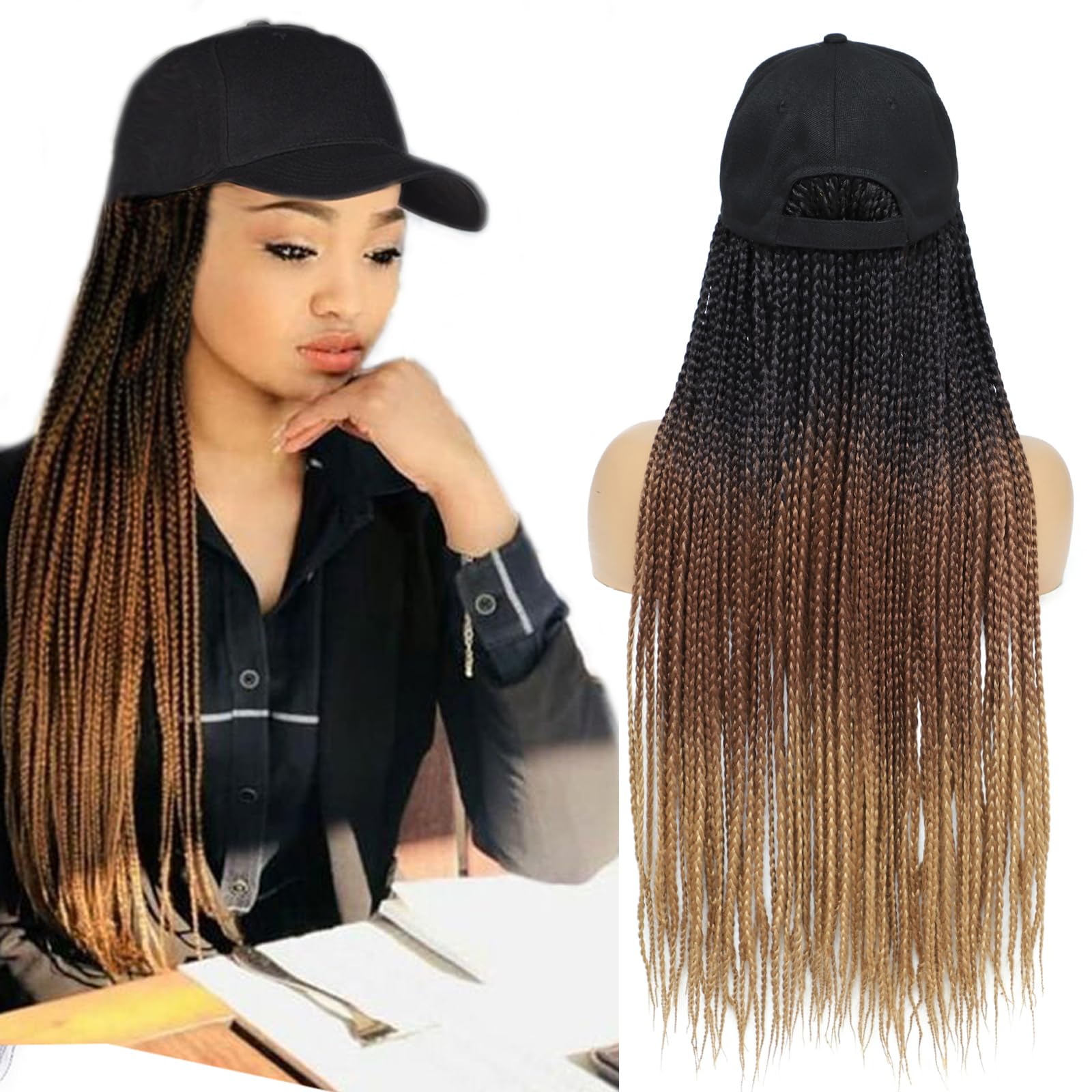 Amazon.com : Yunkang Braided Baseball Cap Wig Box Braid Hair Extensions ...