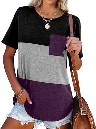 EADINVE Women Crewneck Short Sleeve T Shirt with Pocket Summer Loose ...