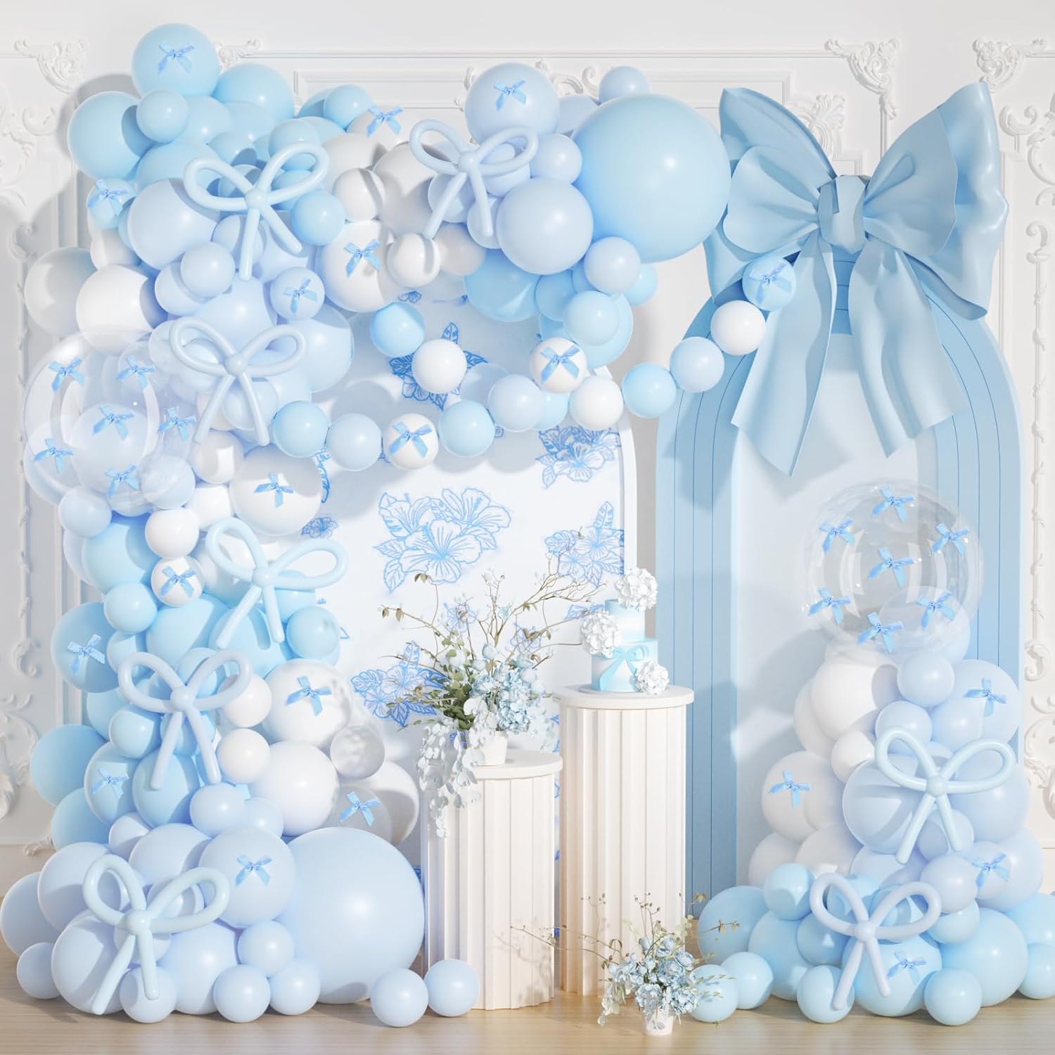 Amazon.com: Blue and White Balloon Arch Kit, JOGAMS 199Pcs Bow Balloon ...