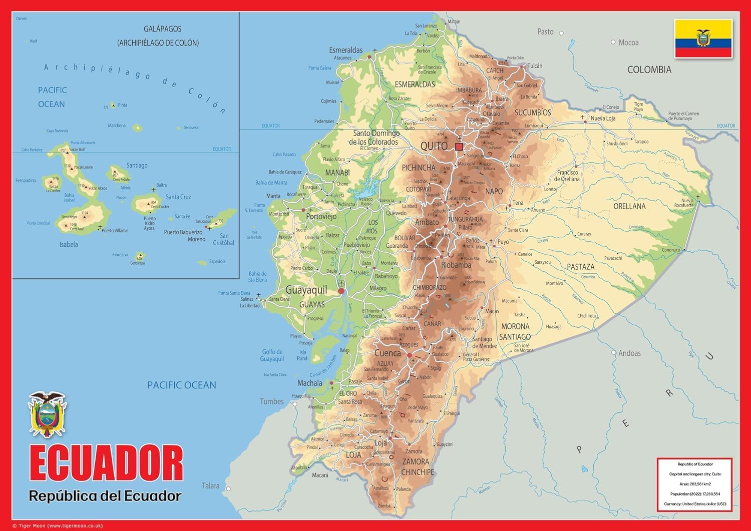 Ecuadore Physical Poster Map - 23.3 x 16.5 Inches - Paper Laminated ...
