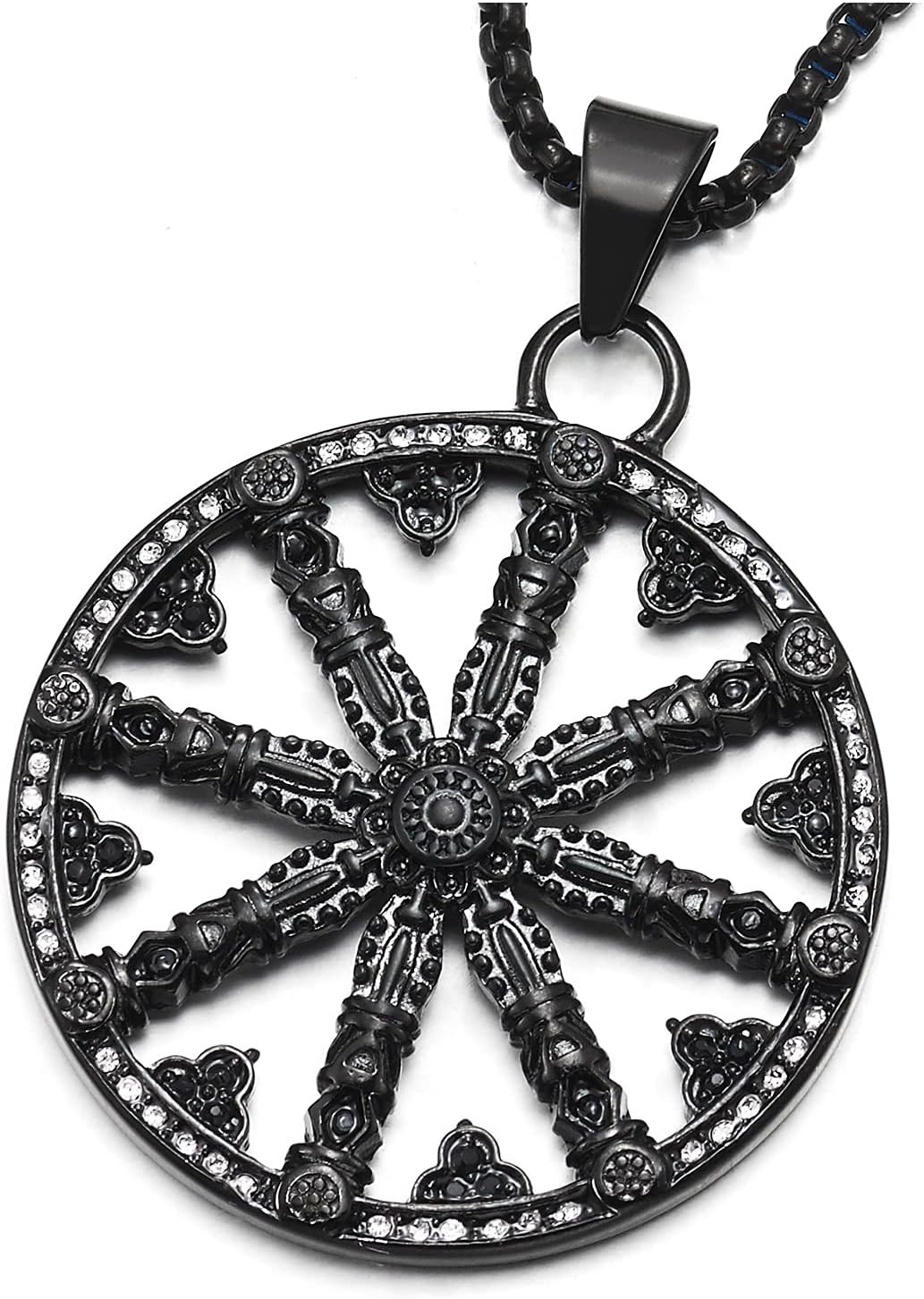 COOLSTEELANDBEYOND Mens Large Steel Black Dharma Chakra Pendant Dharma ...