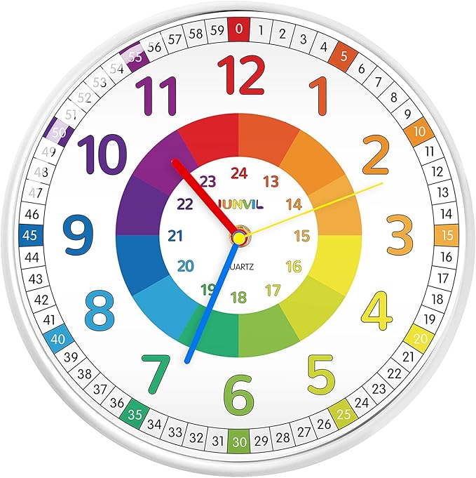 Amazon.com: JUNVIL Children's Wall Clock, Silent Non Ticking Quartz ...