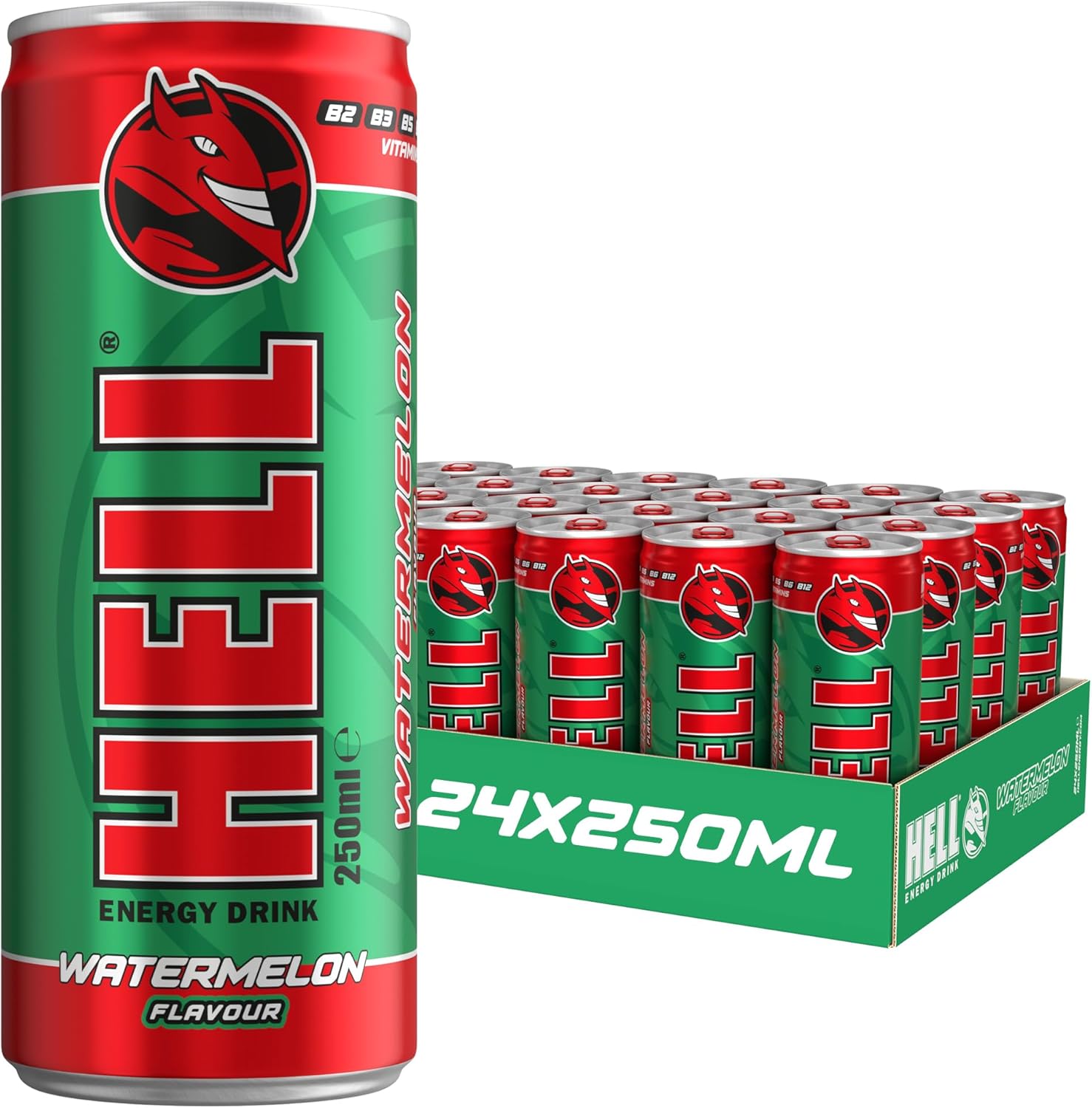 HELL Energy Drink Watermelon Flavour | 24 x 250ml Cans Multipack | 32mg ...