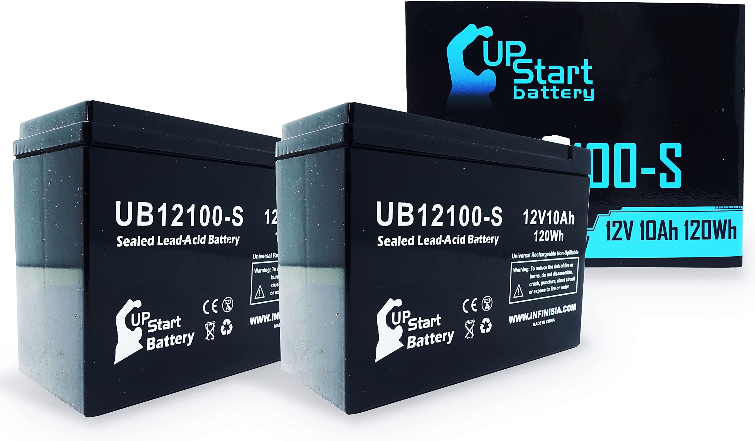 2-Pack UB12100-S Universal Sealed Lead Acid Battery (12V, 10Ah, F2 ...
