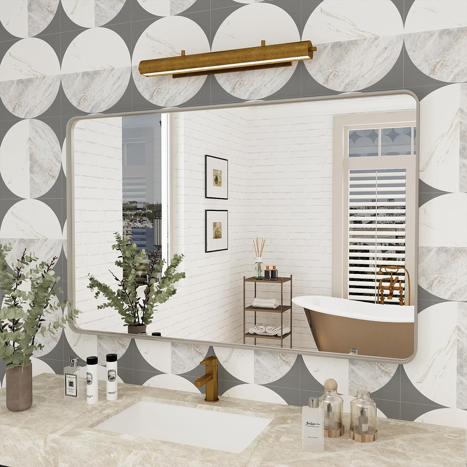 Amazon.com: VANLIO Silver Bathroom Mirror for Wall 48x30, Brushed Metal ...