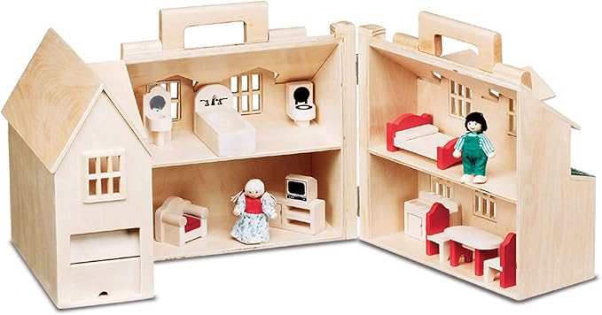 Amazon.com: Melissa & Doug Fold & Go Wooden Dollhouse with 2 Play ...