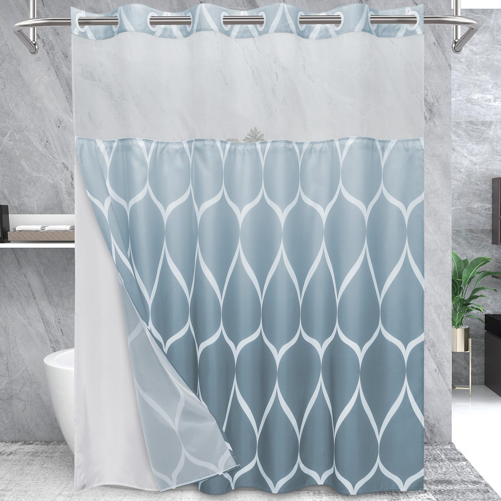 Amazon.com: Yiatn No Hook Ombre Aegean Blue Shower Curtain with Snap in Fabric Liner Set - Hotel ...