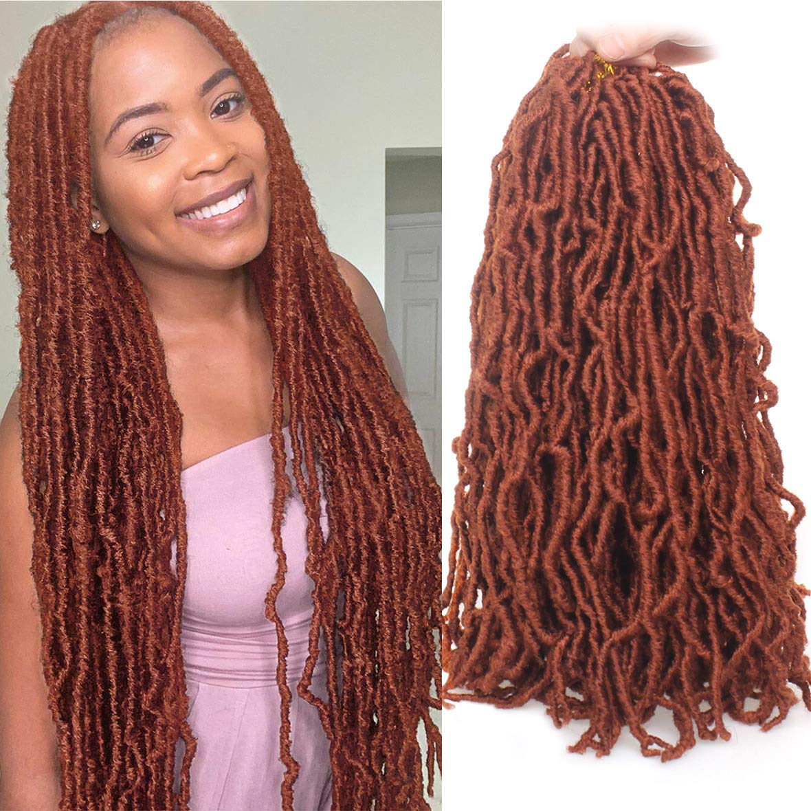 Buy Leeven 18 Inch Copper Red Nu Soft Locs Crochet Braids Hair Curly ...