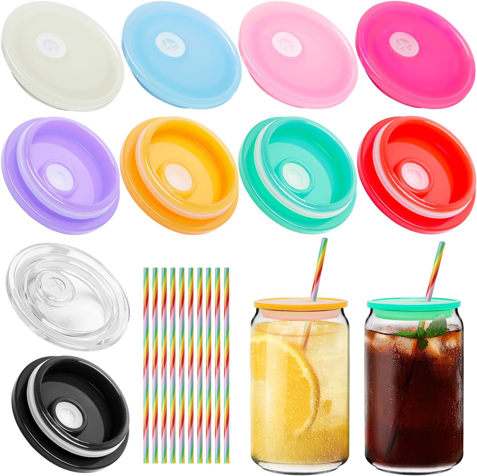 Amazon.com: 10-Pack Colorful Acrylic Cup Lids with Straw Hole - Spill ...