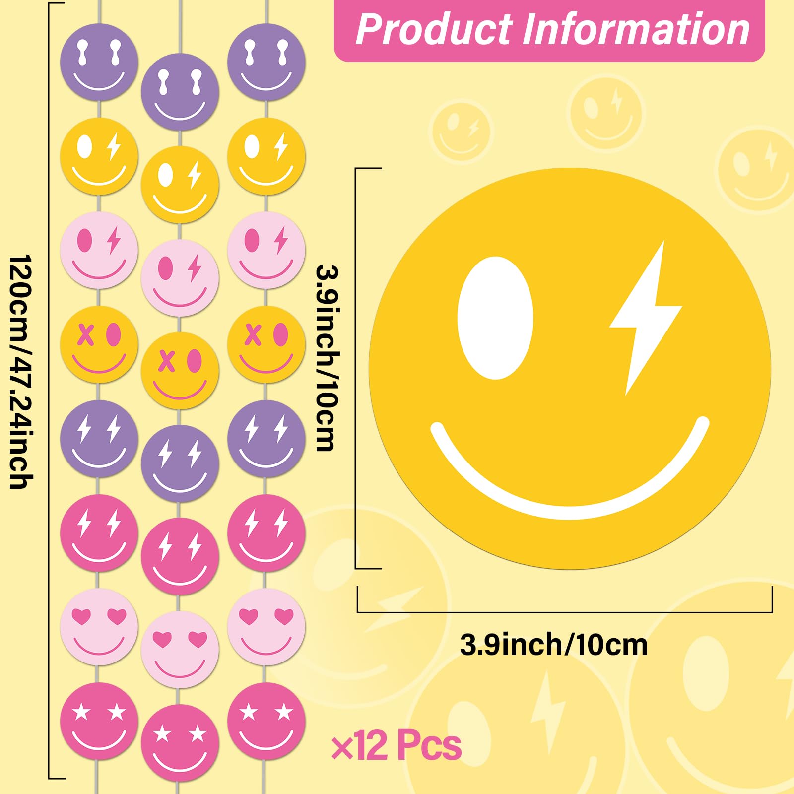 Snapklik.com : 12 PCS Preppy Birthday Banners Pink Happy Face Hanging ...