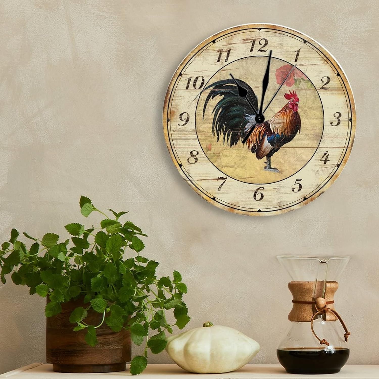 Farmers Market – Reloj de pared de gallo para cocina, reloj de pared de ...
