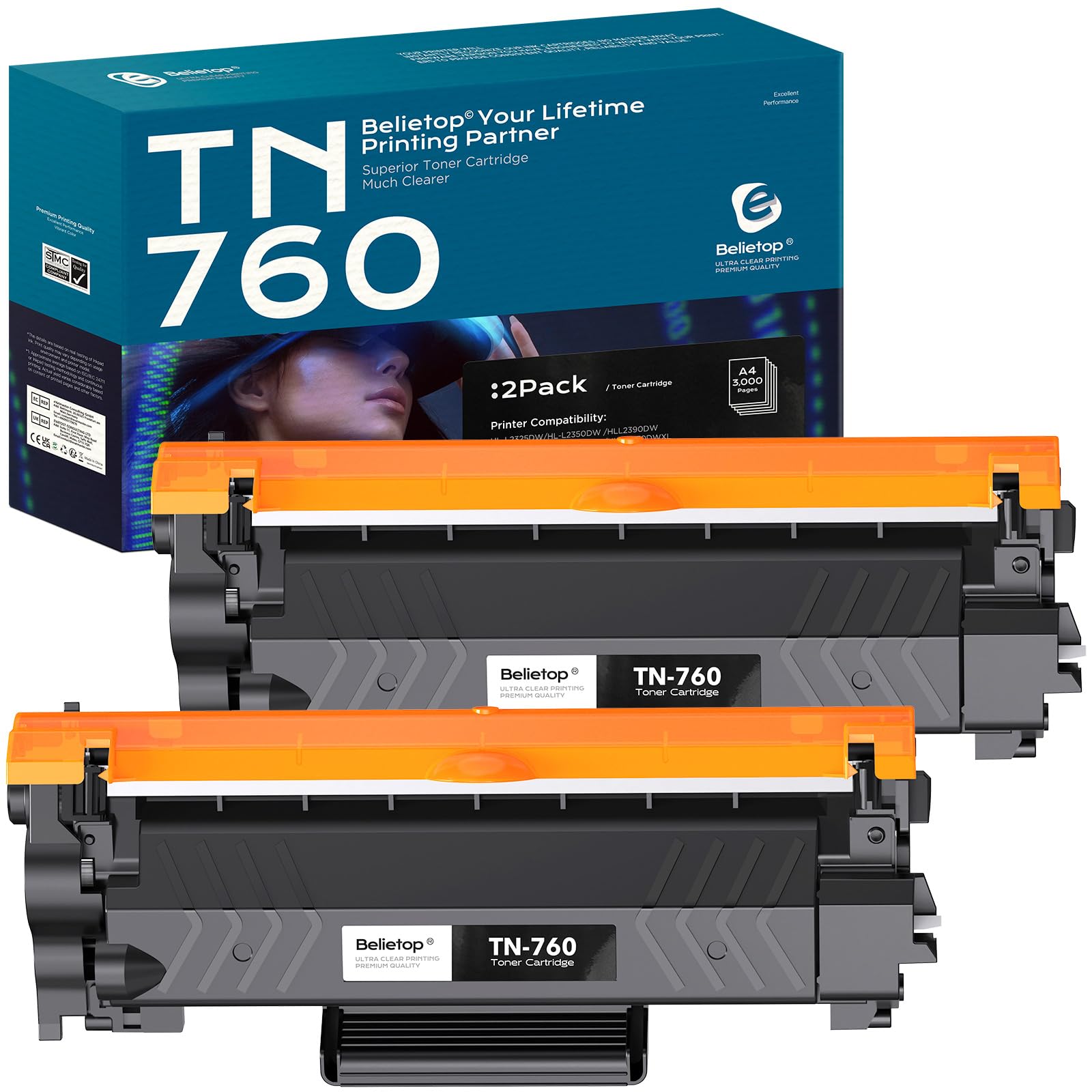 Belietop TN760 TN730 Toner Cartridge Replacement for Brother TN760 TN ...