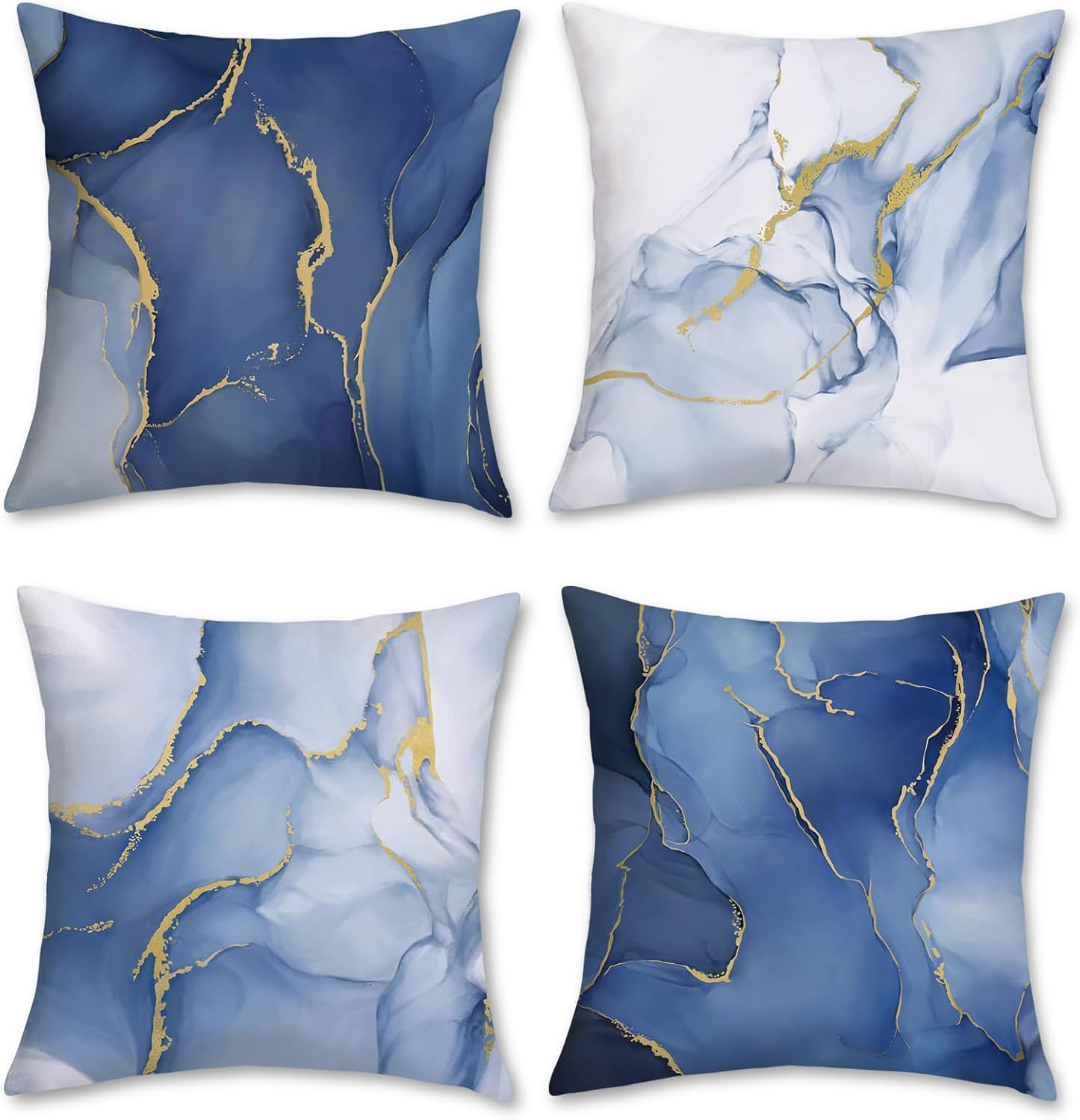 Bonhause Blue Marble Cushion Covers 45 x 45 cm Abstract Marble Blue and ...