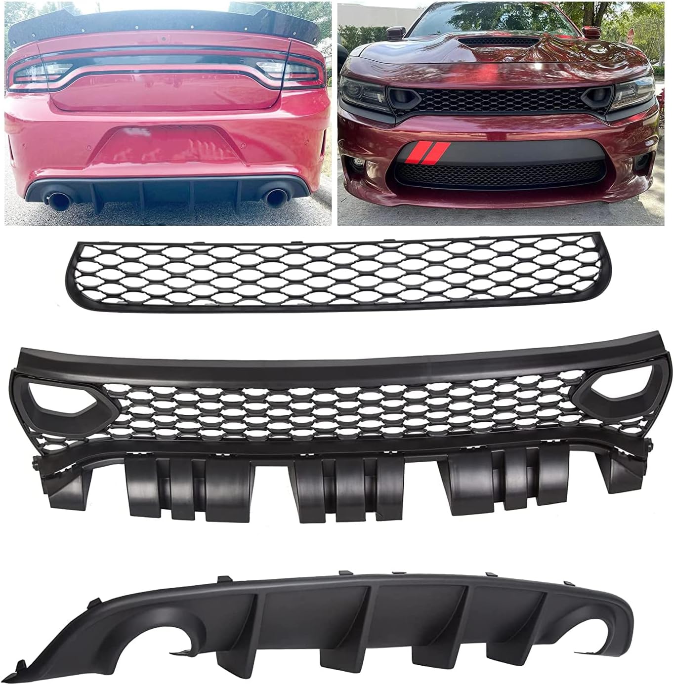 Amazon | ECOTRIC グリルベゼルとリアバンパーディフューザー 2015-2019 Dodge Charger SRT Scat ...