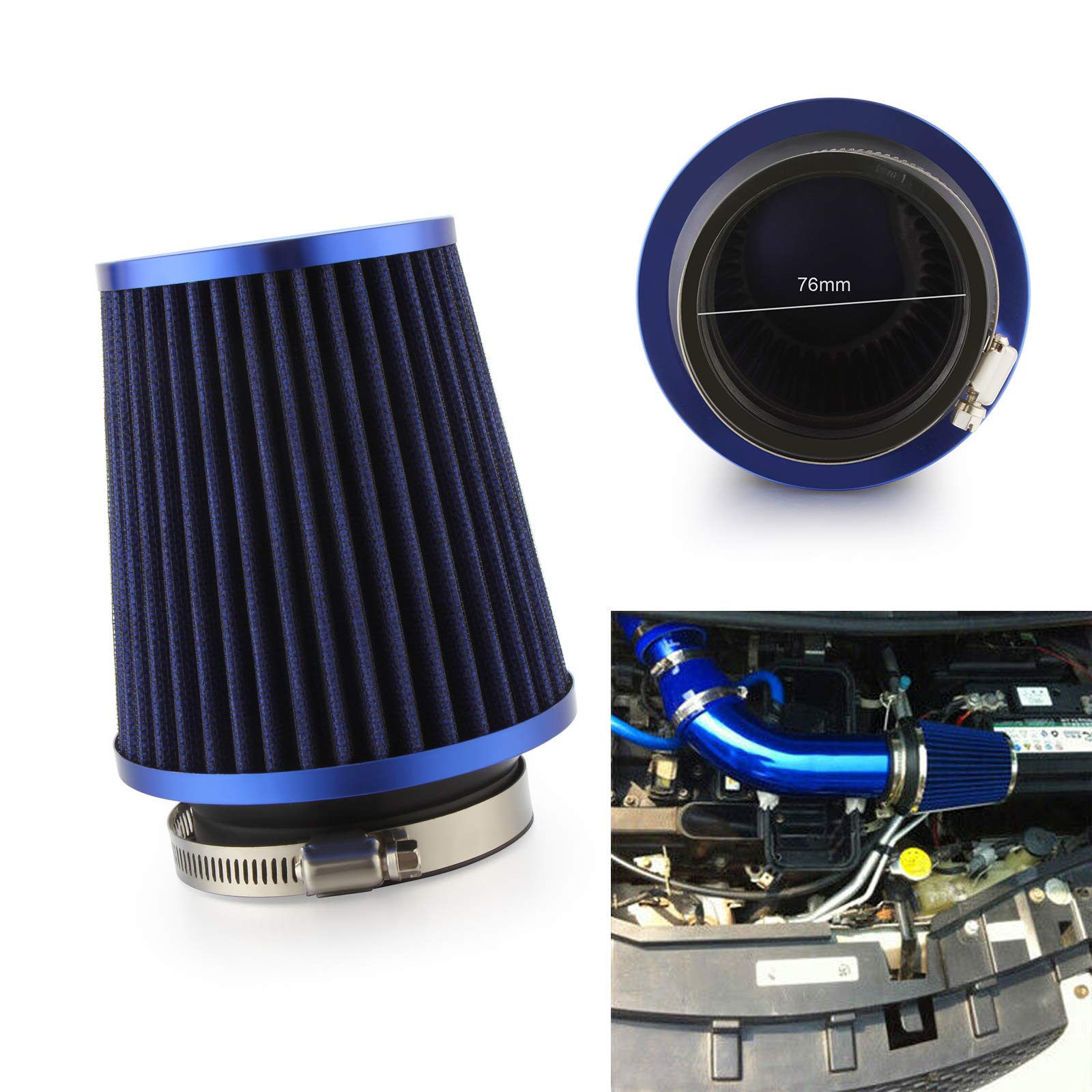 Madlife Garage 3"(76mm) Universal High Flow Cone Air Intake Filter Air ...