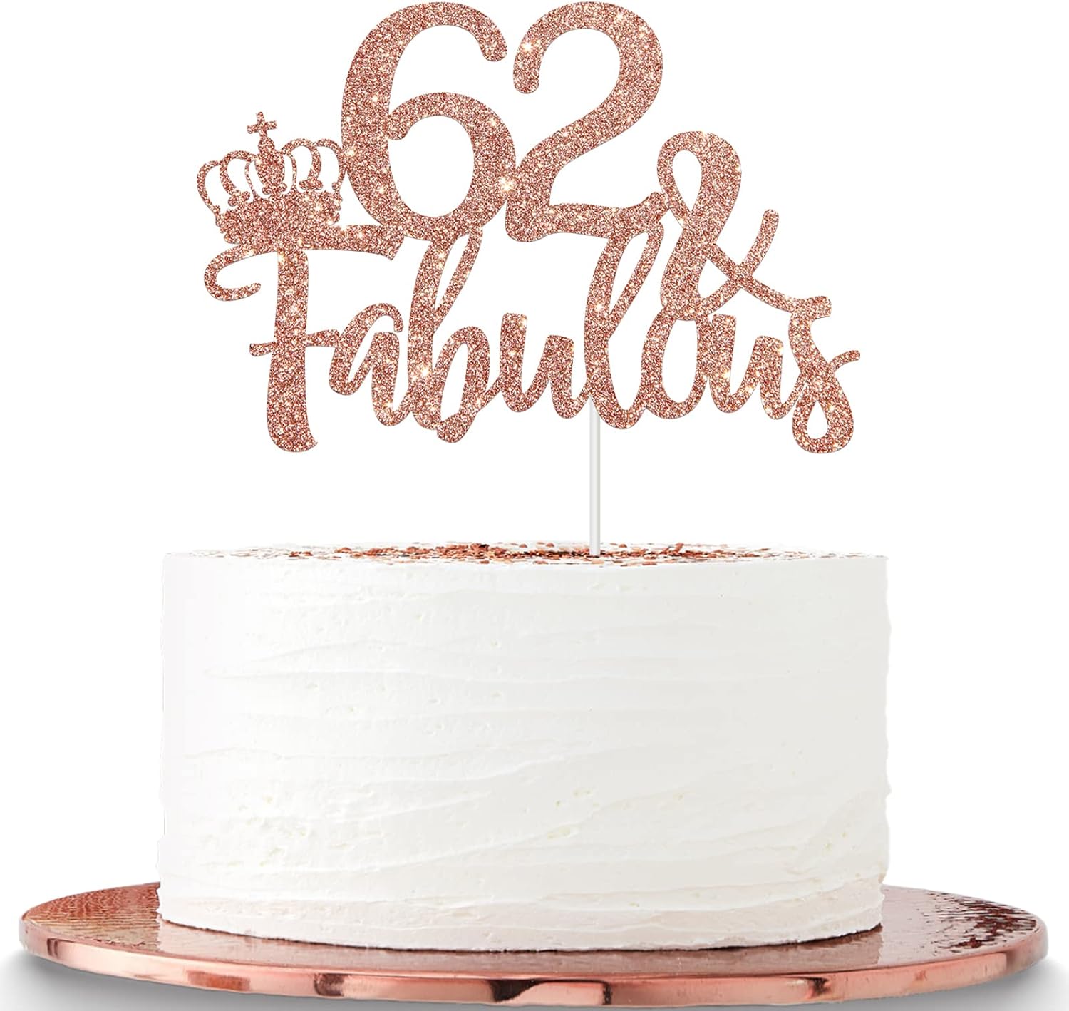 Amazon.com: Dalaber Rose Gold Glittery 62 & Fabulous Cake Topper, Happy ...