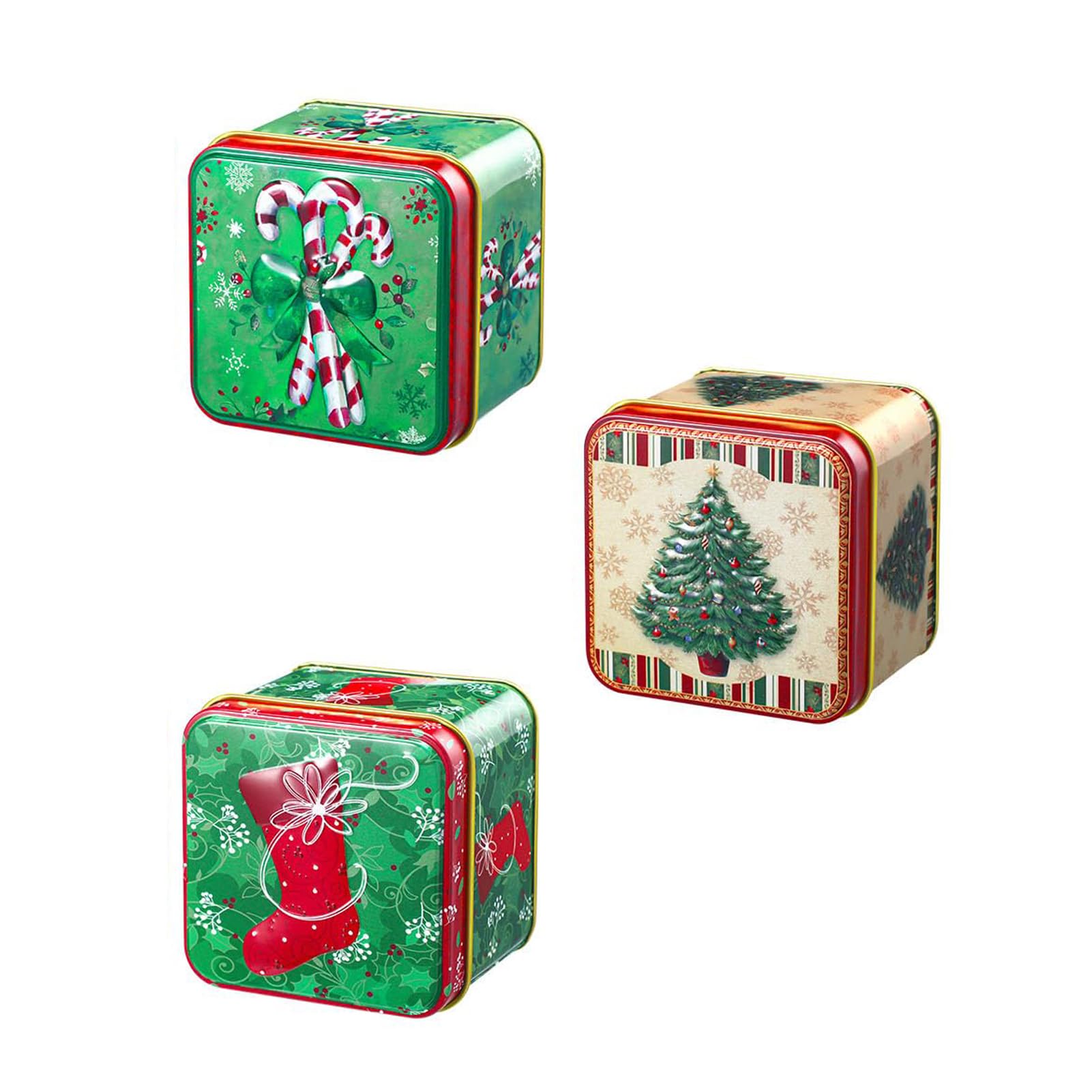 Christmas Cookie Tins with Lids 3 Packs Green Retro Candy Tinplate ...