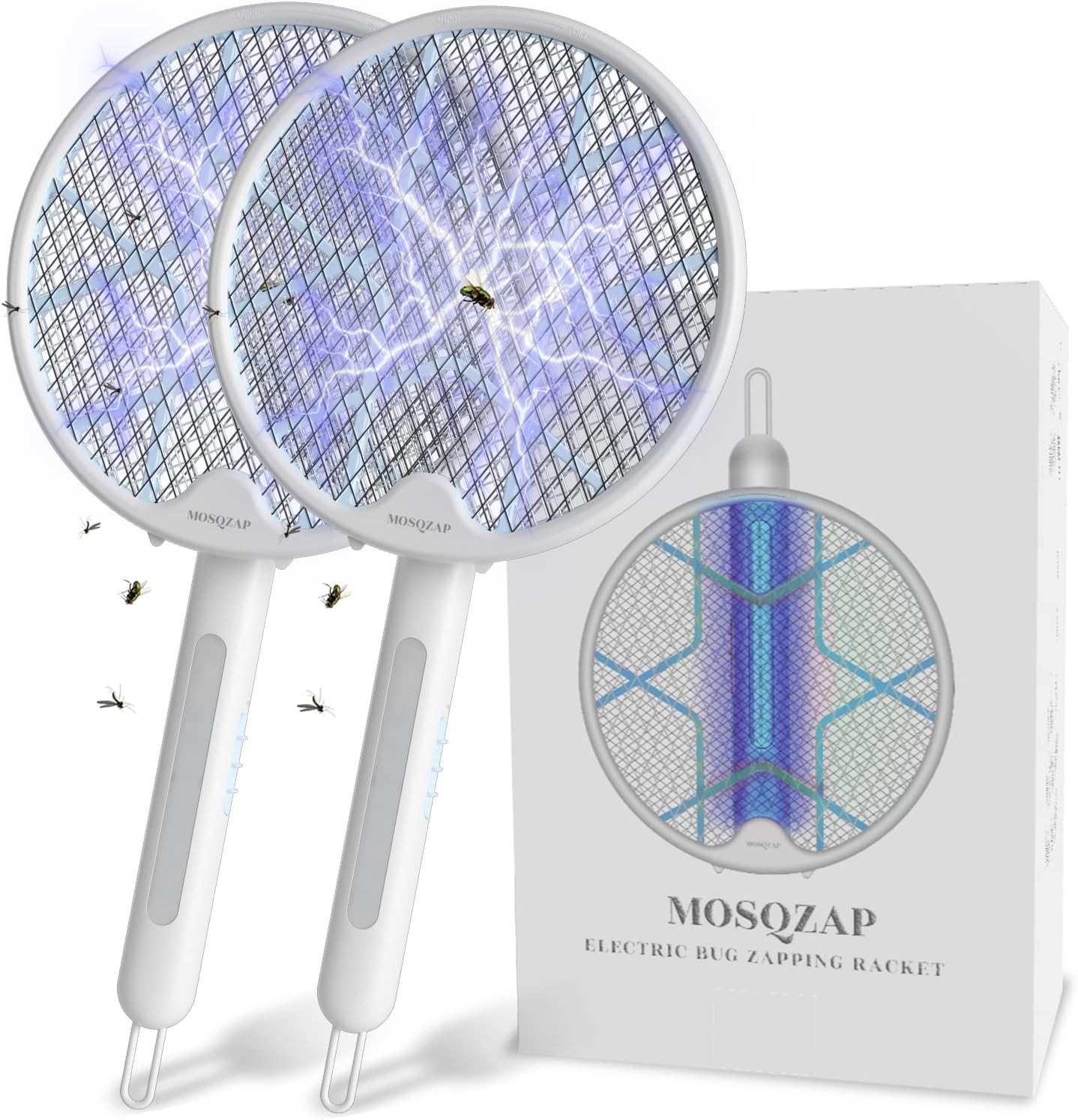 Amazon.com : MOSQZAP Electric Fly Swatter 2 Pack, Foldable Bug Zapper ...