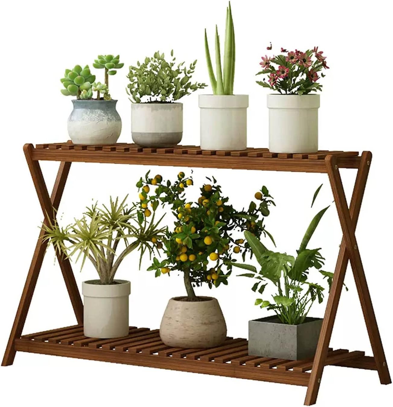 Amazon.com : Wooden Plant Stand, 2 Tier Flower Pot Rack Indoor Outdoor ...