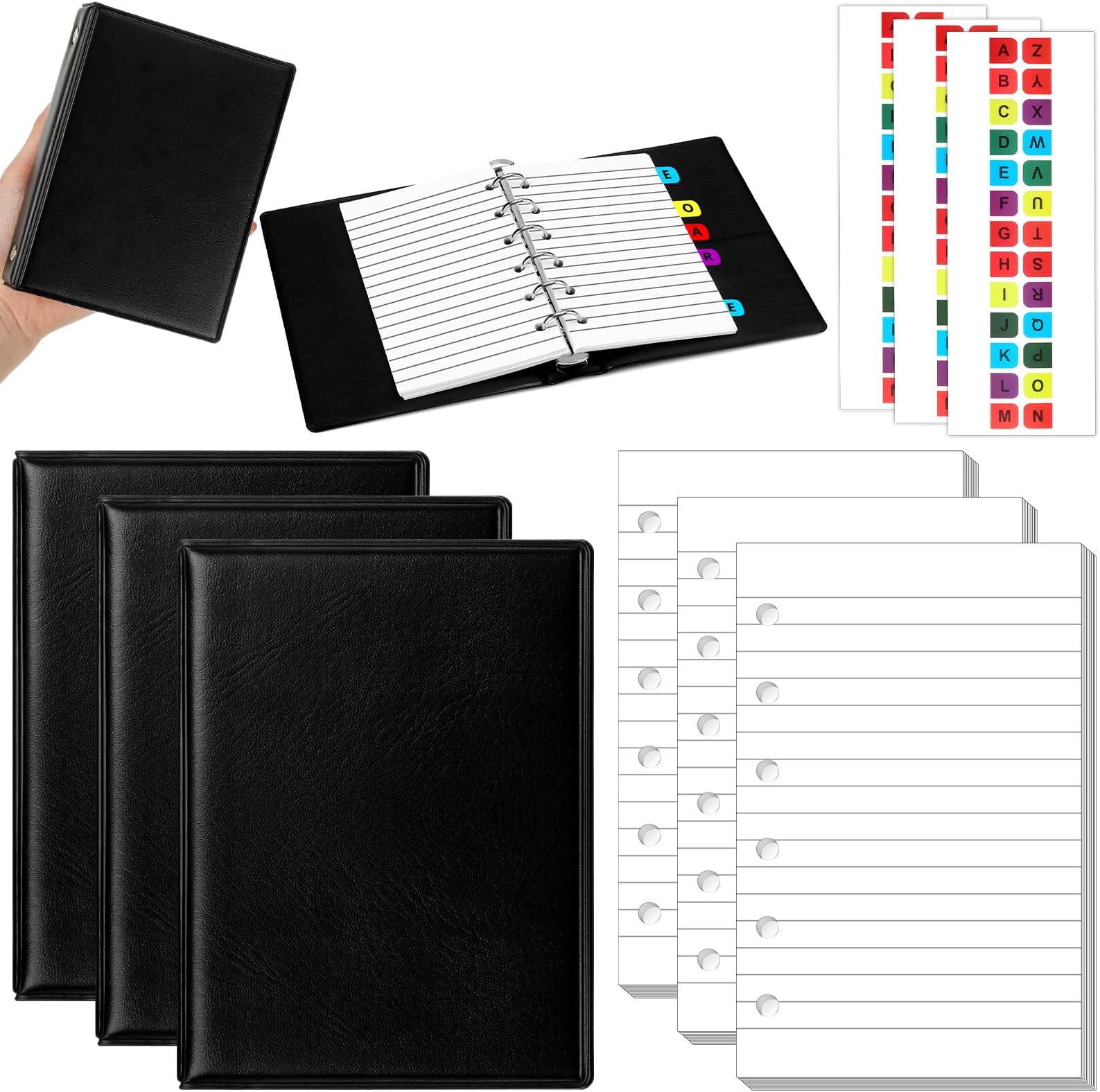 Amazon.com : Engrowtic 3 Set Mini 6 Ring Binder 3 x 5 Inch 300 Paper ...