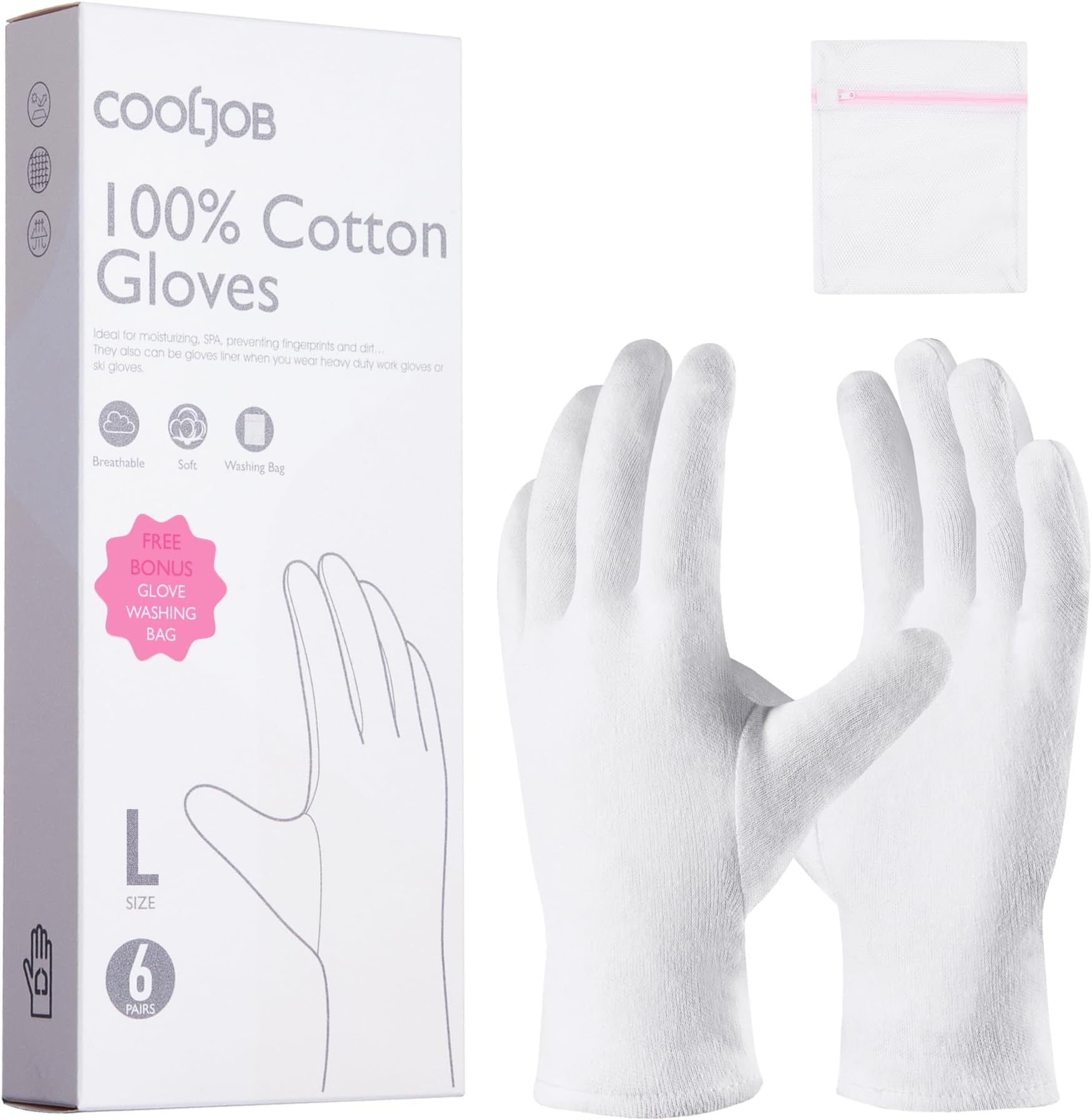 VOARGE Lot de 10 paires de gants en coton blanc, taille XL, blancs ...