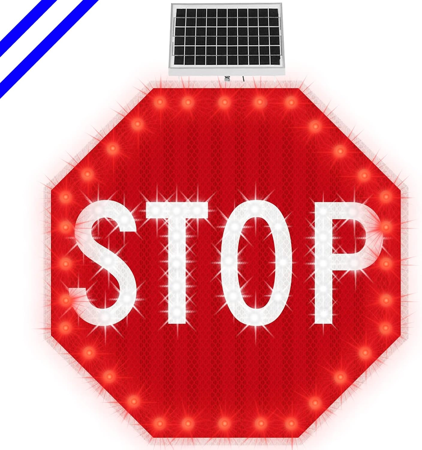 Amazon.com: Stop Sign 24 x 24, Solar Powered LED Flashing Stop Sign ...