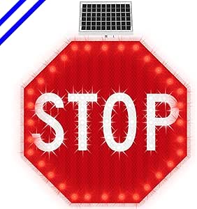 Amazon.com: Stop Sign 24 x 24, Solar Powered LED Flashing Stop Sign ...