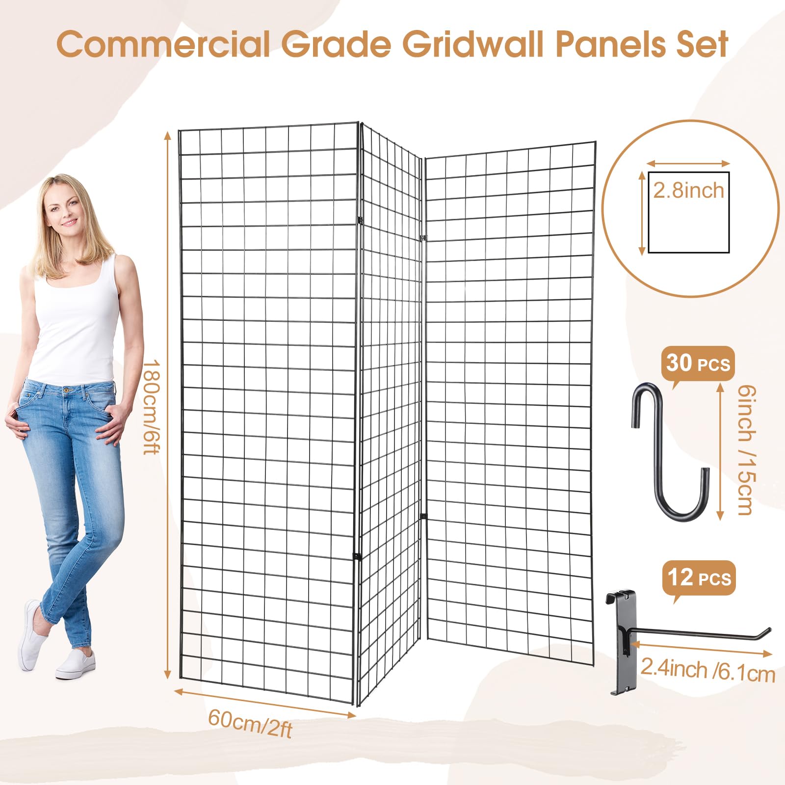 49 Pcs 3 Sets Metal Grid Wall Panels 2' x 6' Commercial Grade Grid ...