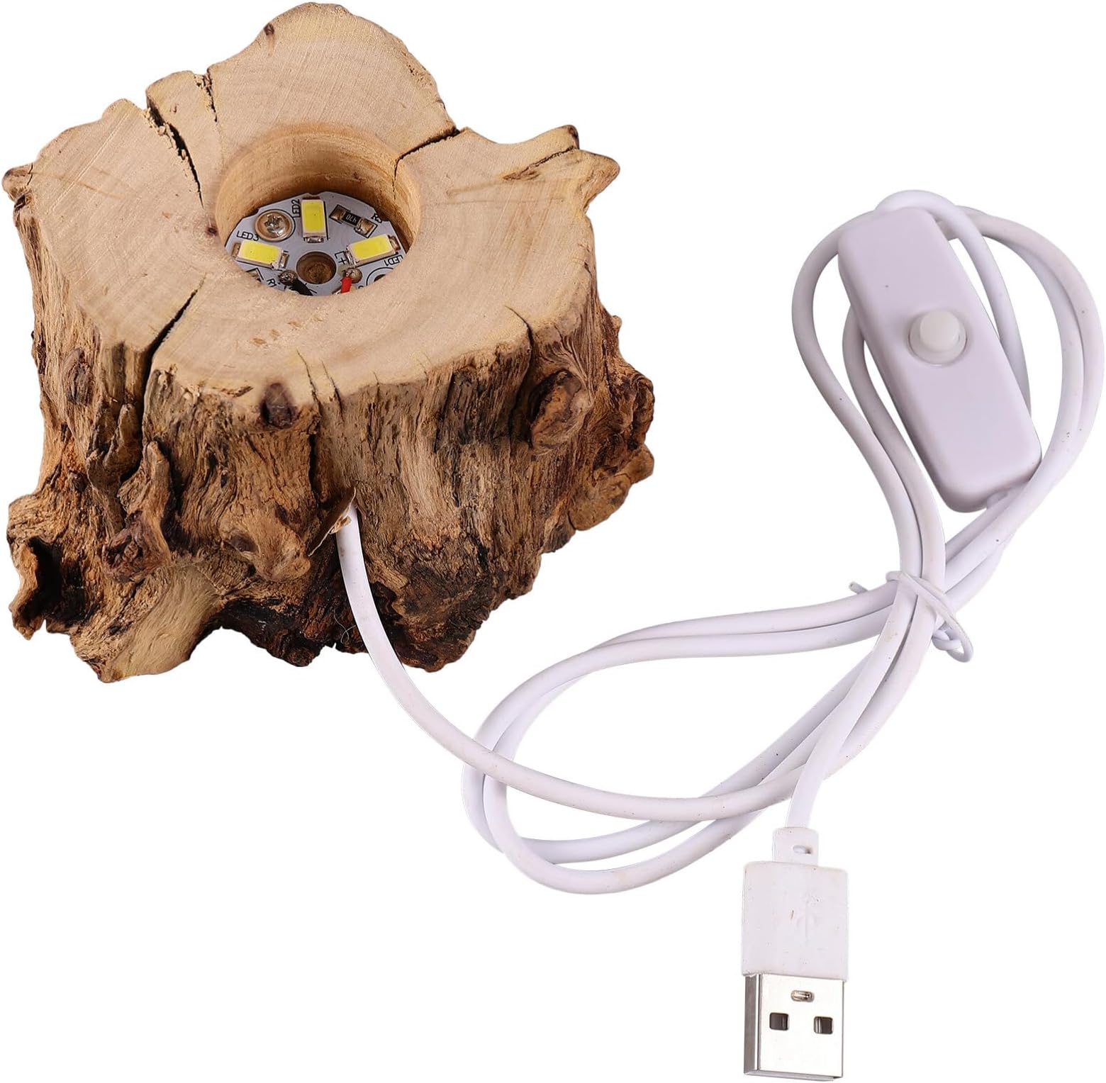 Amazon.com: DECHOUS Crystal Ball Wooden Base Tree Stump LED Light Table ...