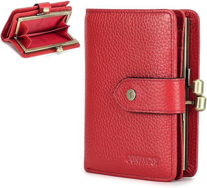 Amazon.com: CONTACTS Full Grain Leather Kiss Lock Wallet for Women ...