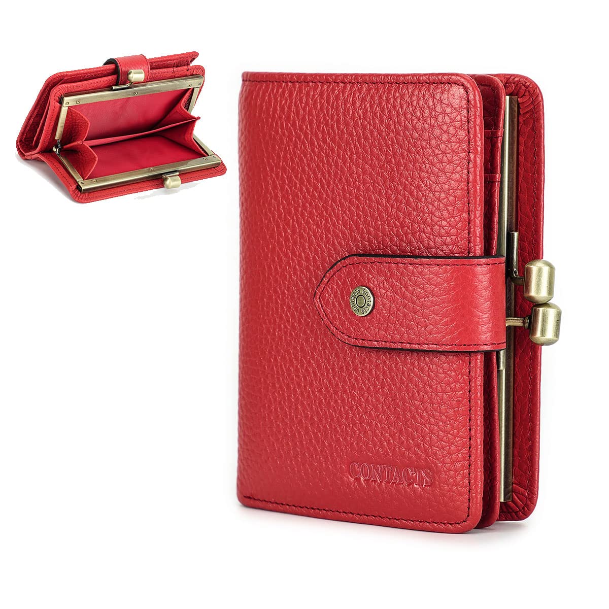 Amazon.com: Contacts Full Grain Leather Kiss Lock Wallet for Women ...