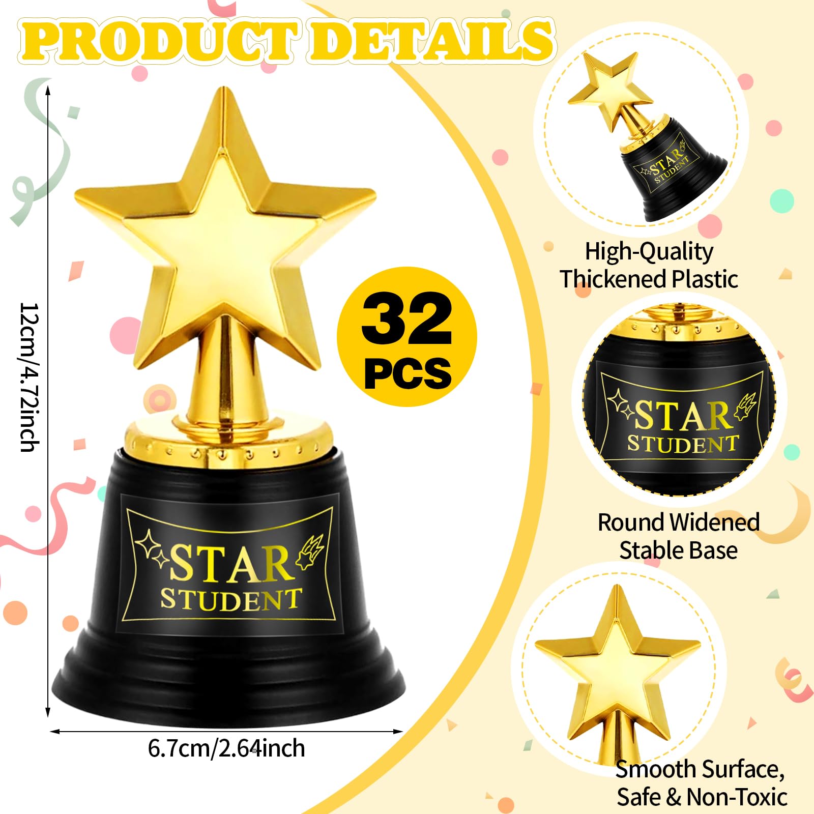 Snapklik.com : 32 Pack Mini Star Trophy Awards Bulk 4.7 Inch Plastic ...