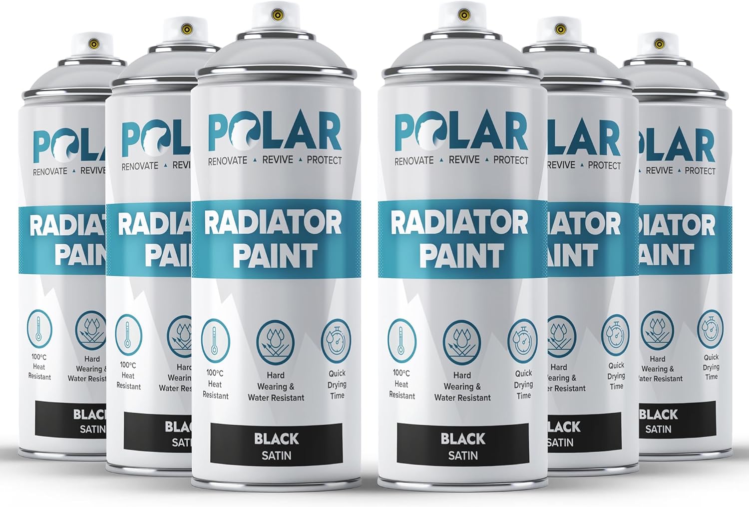 Polar Satin Black Radiator Spray Paint - 400ml - Pack of 6 - Heat ...