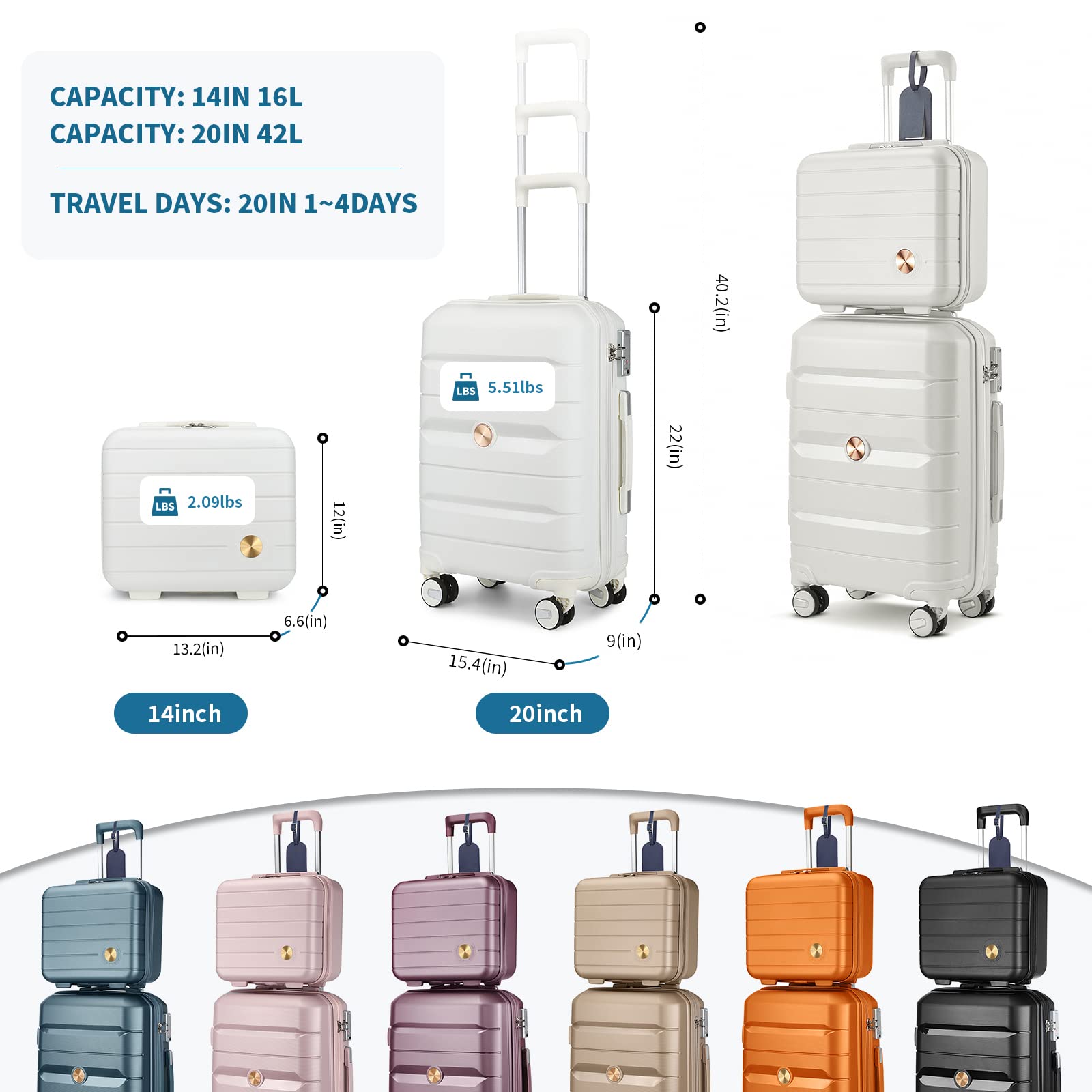 Snapklik.com : Somago 20" Carry On Luggage And 14" Mini Cosmetic Cases ...